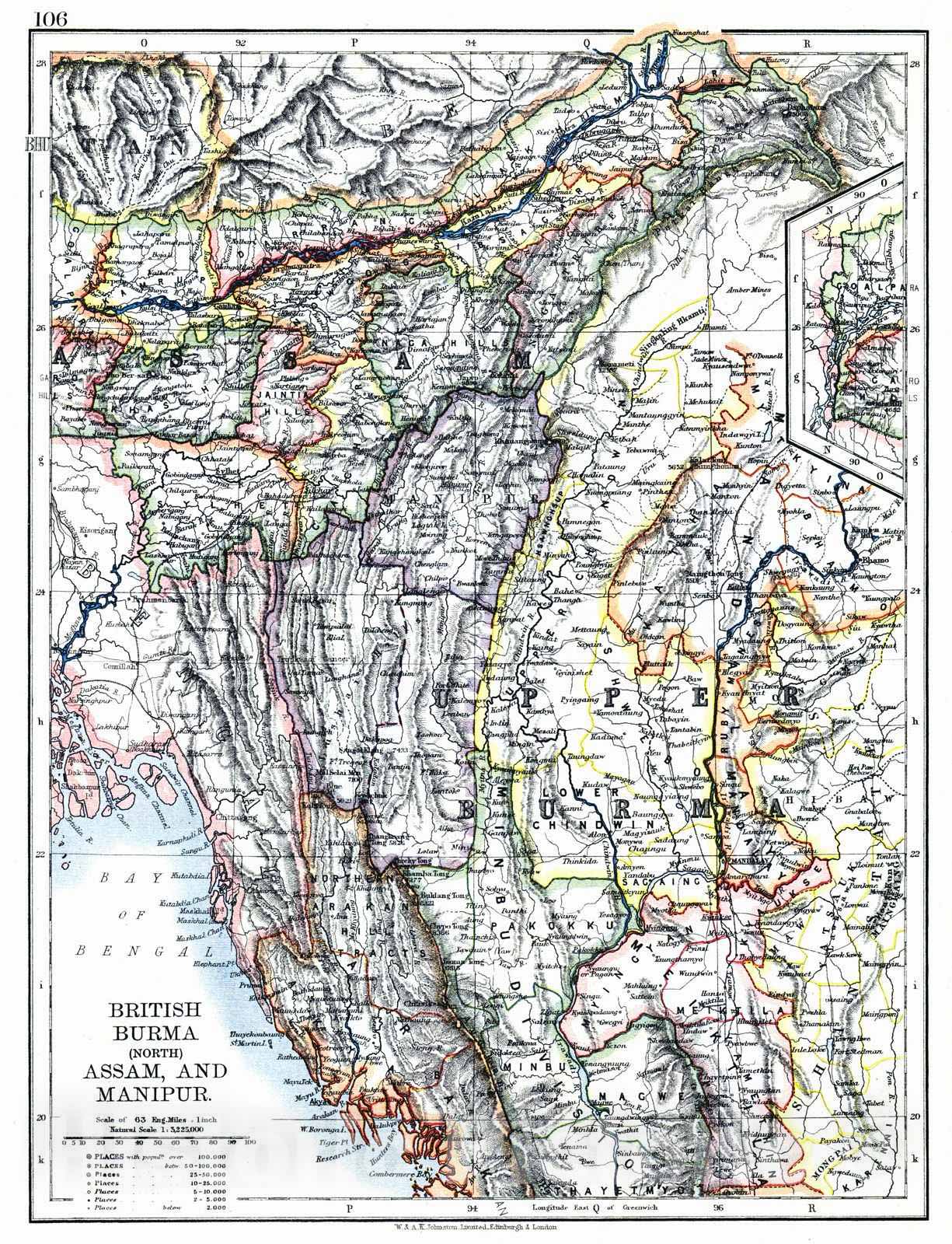 Historic Map : 1901 British Burma (North), Assam and Manipur : Vintage ...