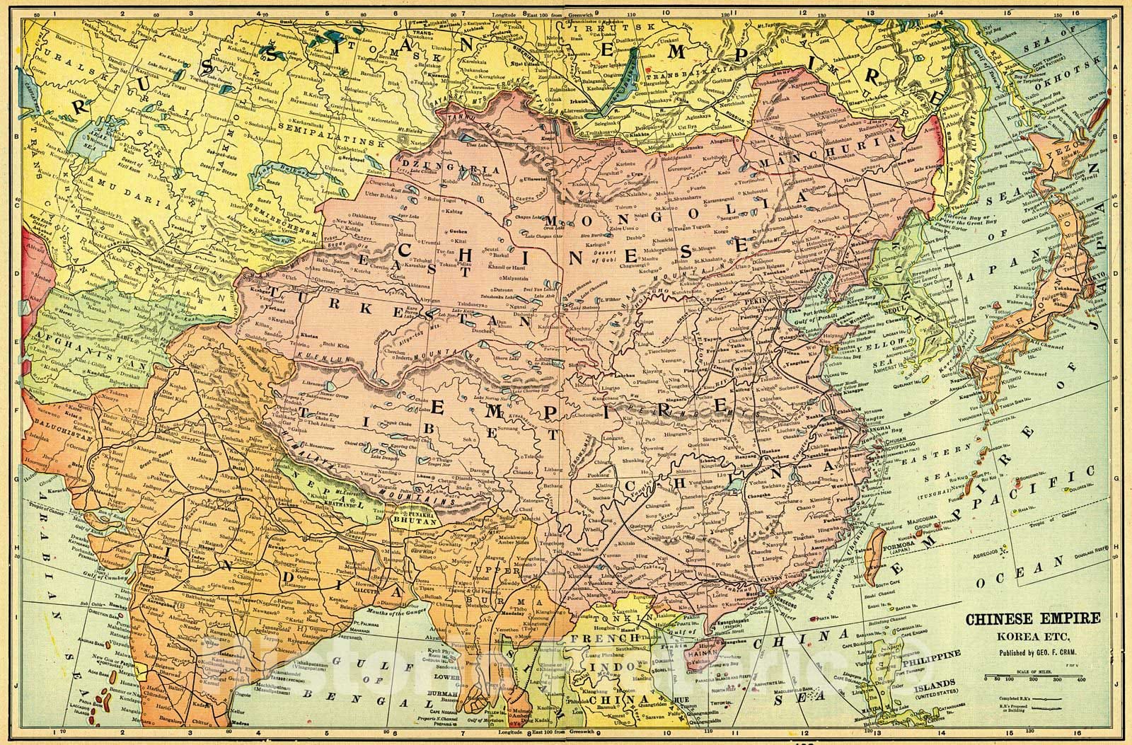 Old Map Of Chinese Empire China Dynasty Map Hi Res Stock Photography