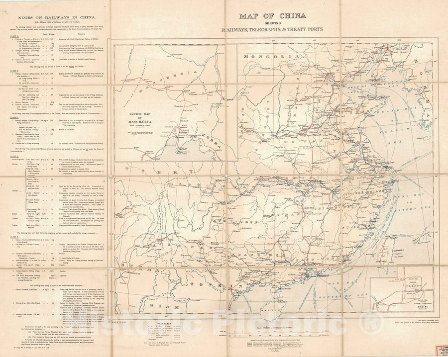 Historic Map : 1913 Map of China Showing Railways, Telegraphs & Treaty ...