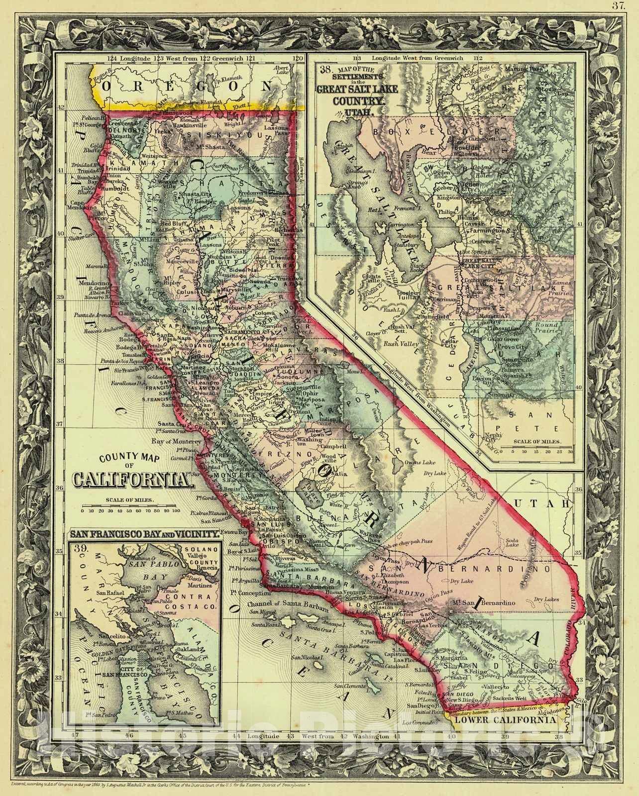 Historic Map : 1861 County Map of California : Vintage Wall Art ...