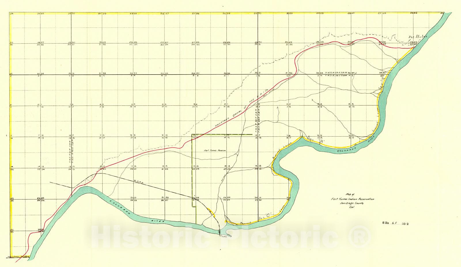 Historic Map : 1892 Map of Fort Yuma Indian Reservation, San Diego Cou ...