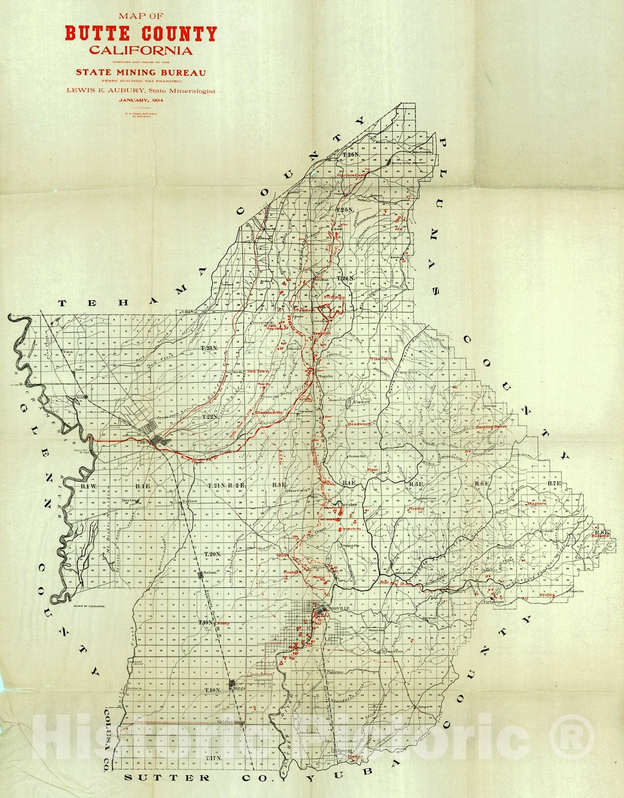 Historic Map : 1904 Map of Butte County, California : Vintage Wall Art ...