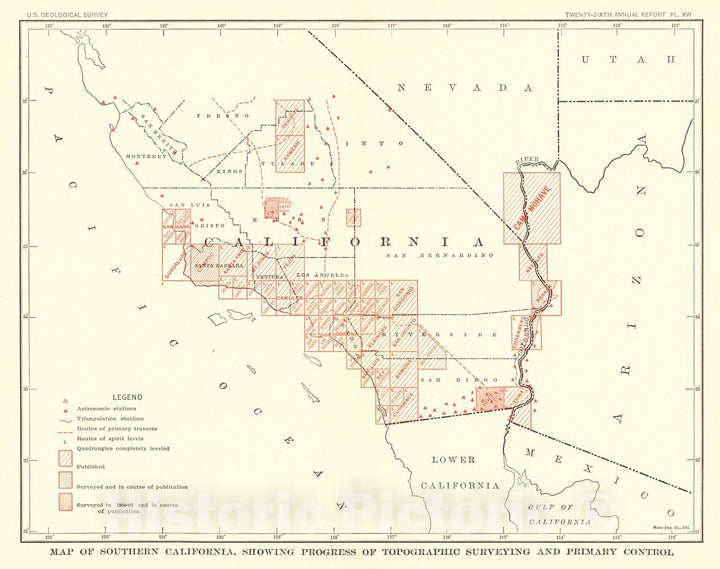 Historic Map : 1906 Map of Southern California, Showing Progress of To ...