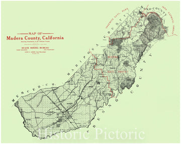 Historic Map : 1909 Map of Madera County, California Showing Boundarie ...
