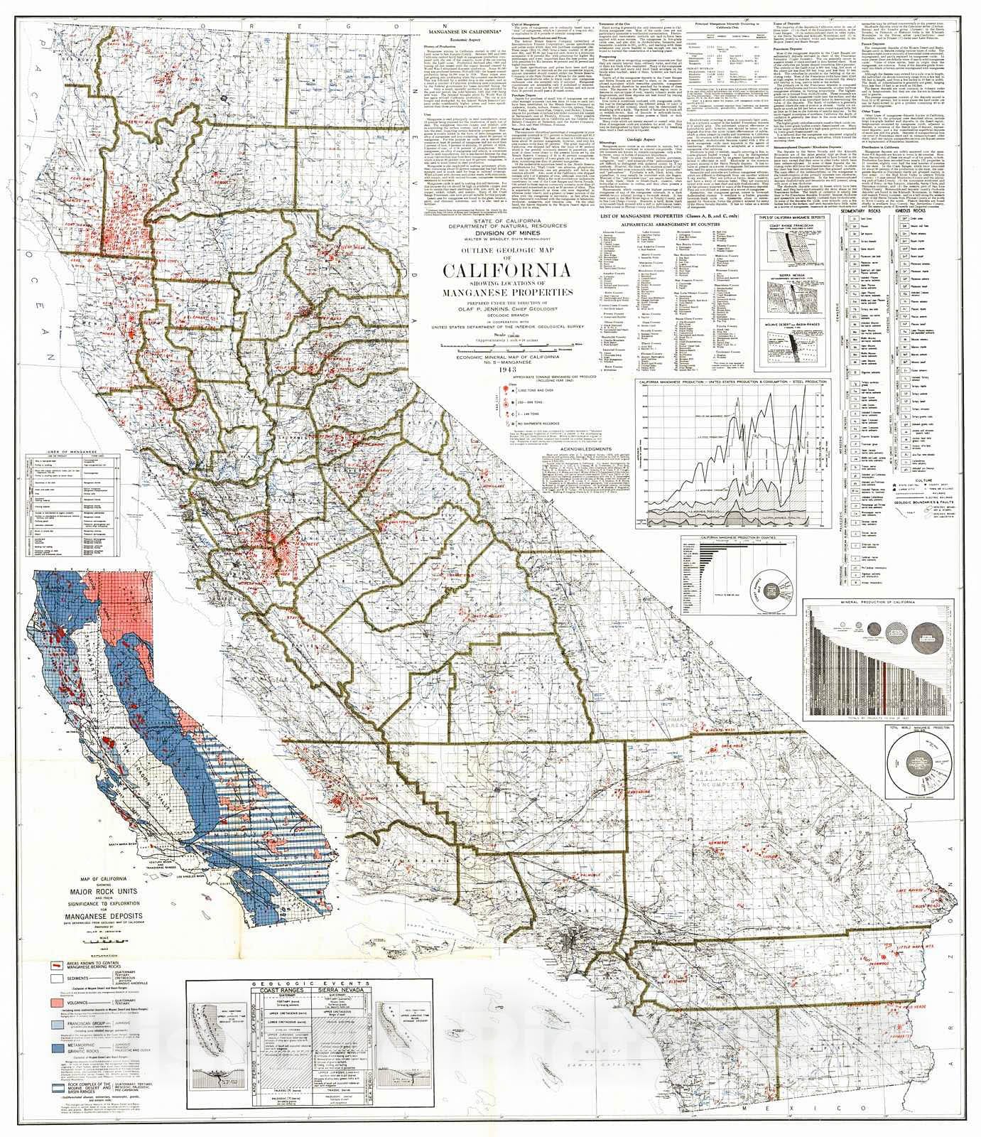 Historic Map : 1943 Outline Geologic Map of California Showing Locatio ...
