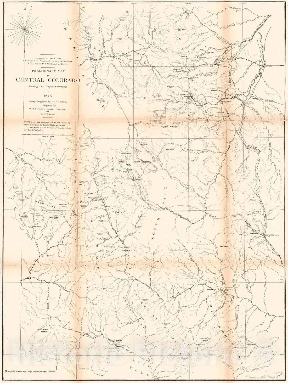 Historic Map : 1875 Preliminary Map of Central Colorado : Vintage Wall ...