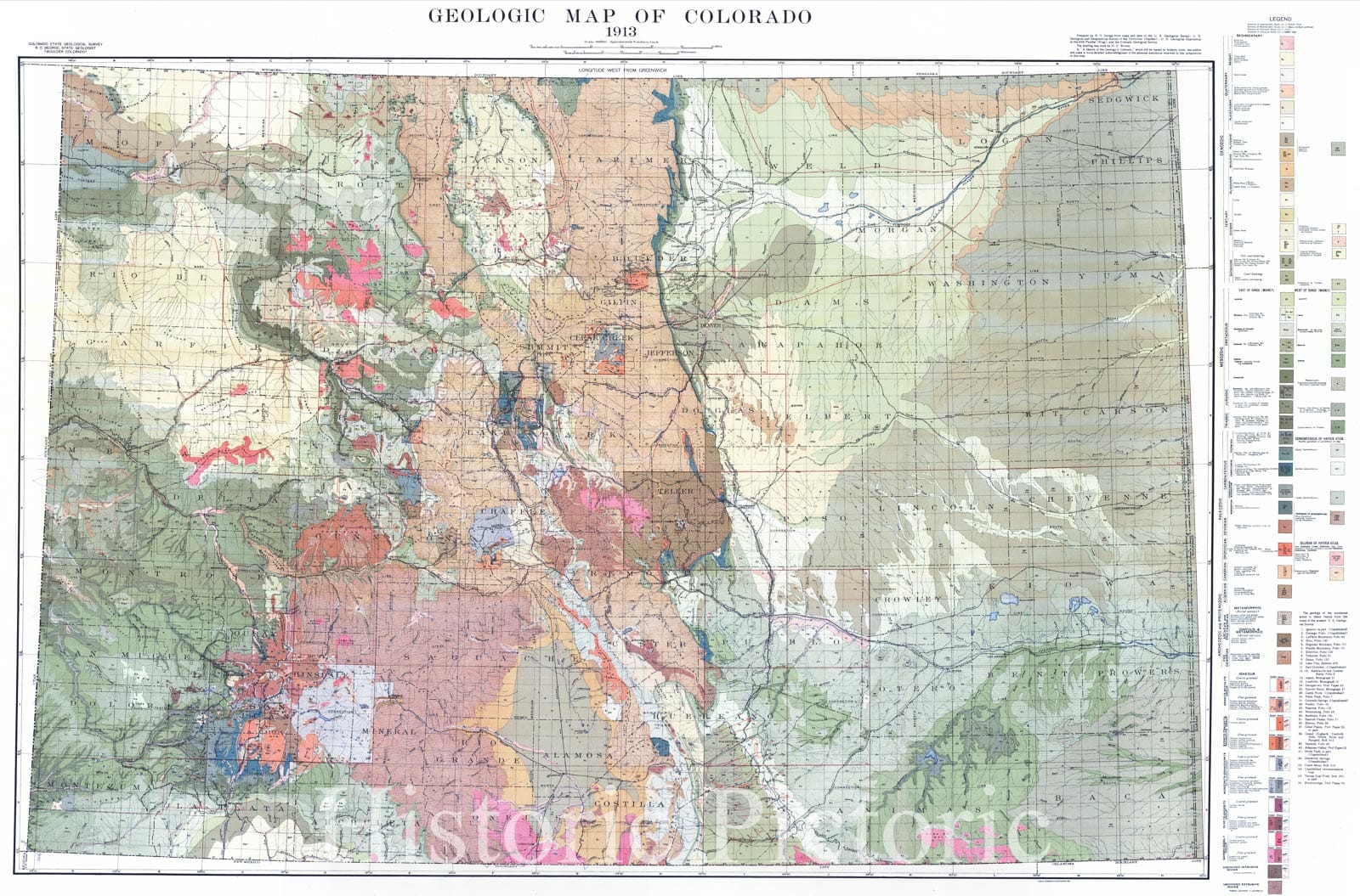 Historic Map : 1913 Geologic Map of Colorado : Vintage Wall Art ...