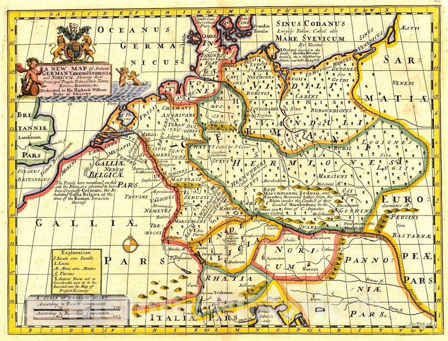 Historic Map : 1718 A New Map of Antient Germany, Rhaetia, Vindelicia ...