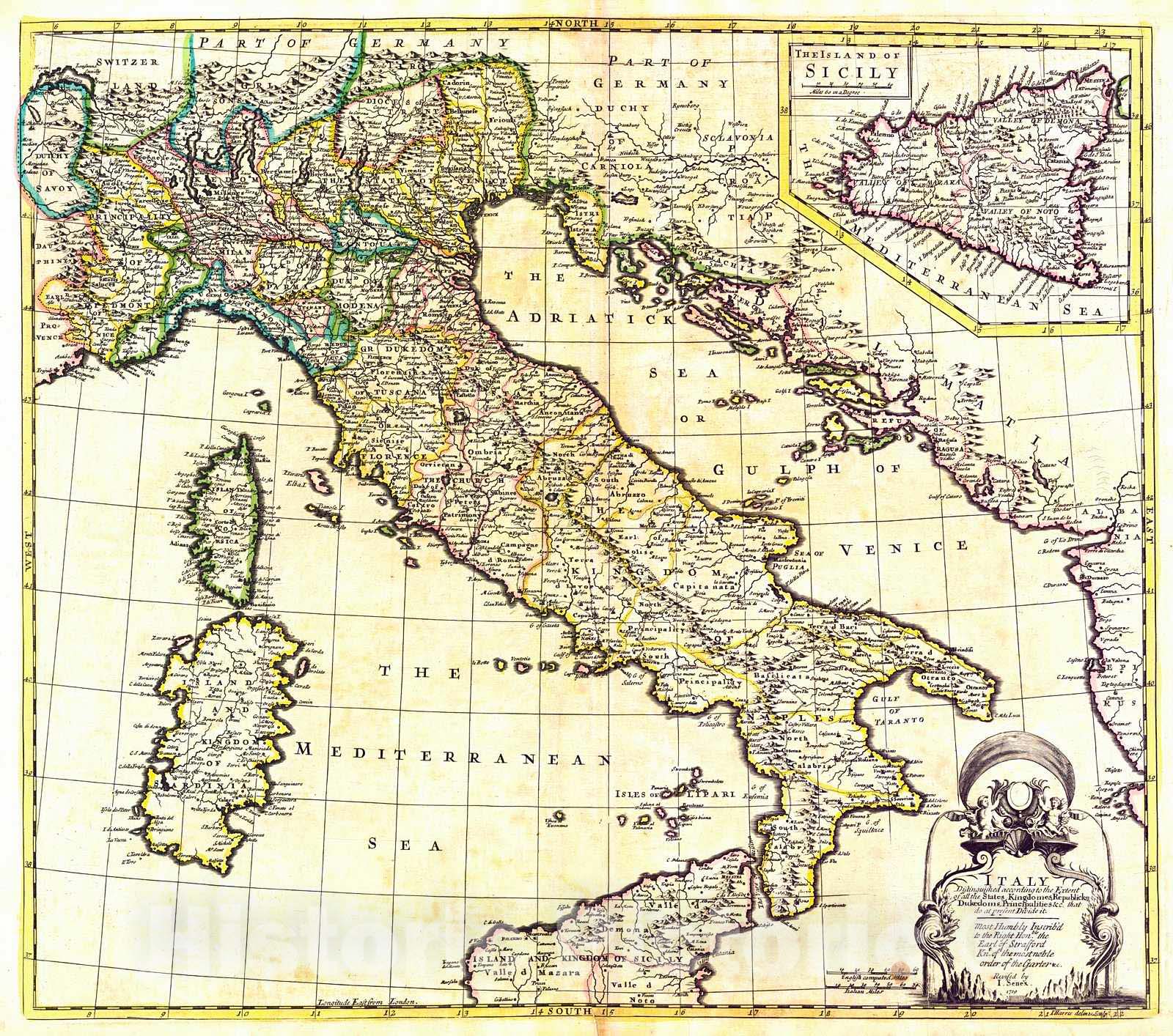 Historic Map : 1721 Italy: Distinguised According to the Extent of all ...