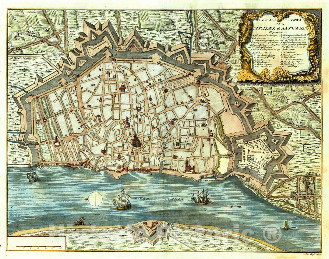 Historic Map : 1735 Plan of the Town and Citadel of Antwerp : Vintage ...