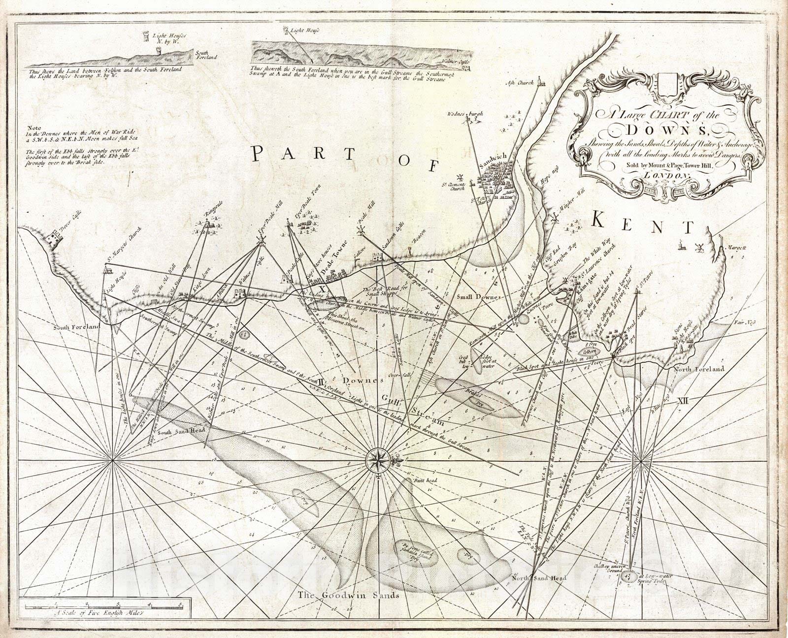 Historic Map : 1740 A Large Chart of the Downes : Vintage Wall Art ...
