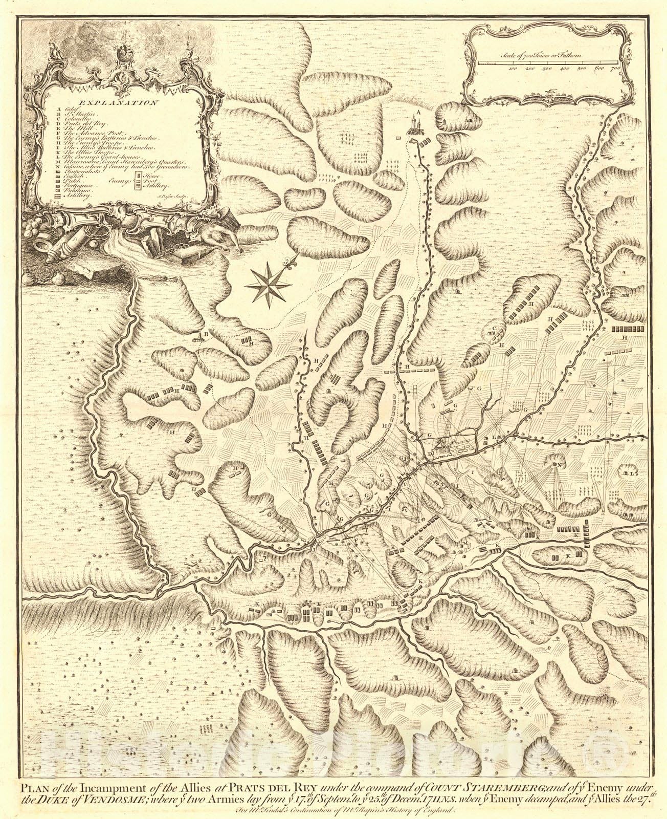 Historic Map : 1740 Plan of the Incampment of the Allies at Prats del ...