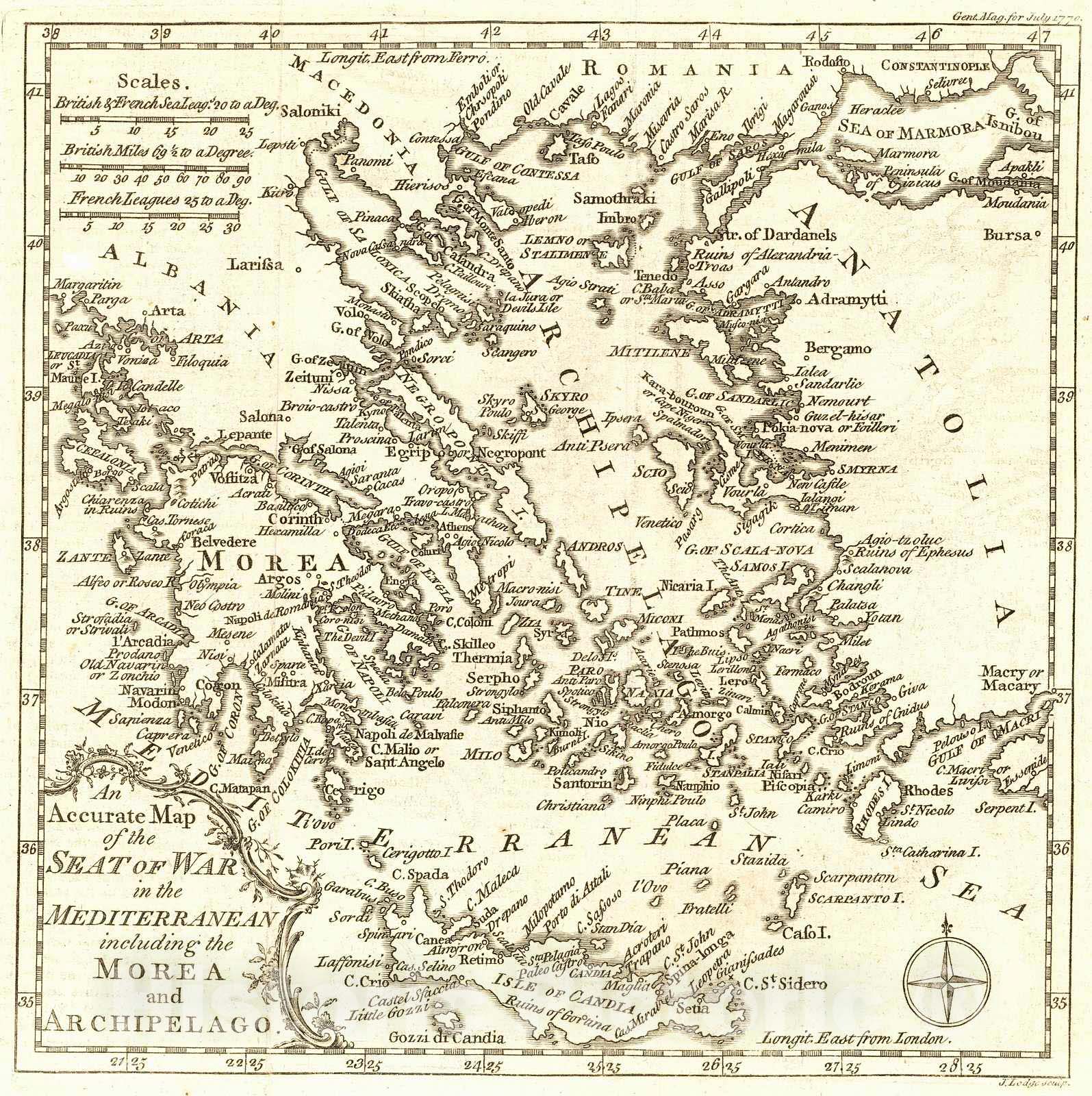 Historic Map : 1770 An Accurate Map of the Seat of War n the Mediterra ...