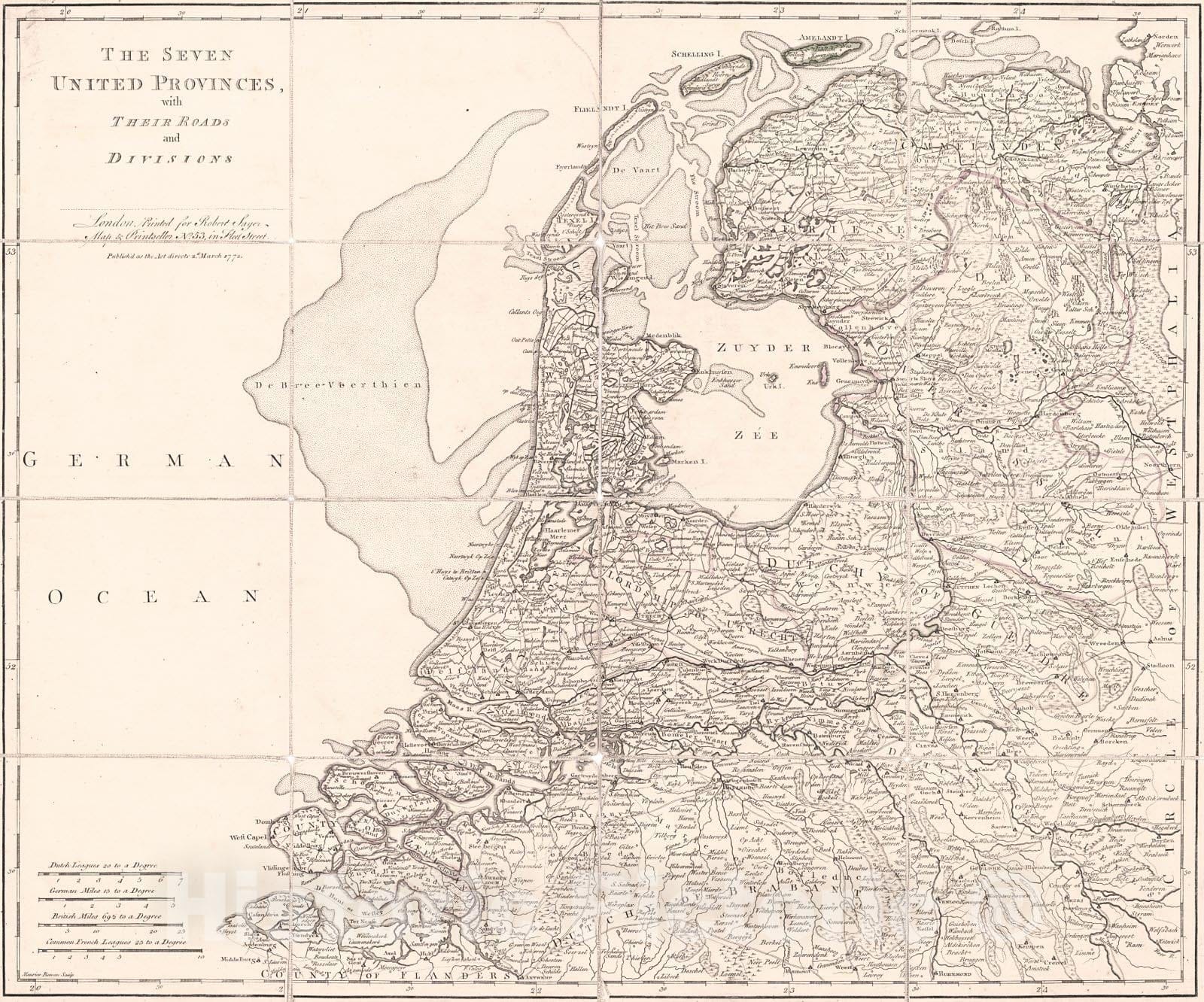 Historic Map : 1772 The Seven United Provinces with their Roads and Di ...