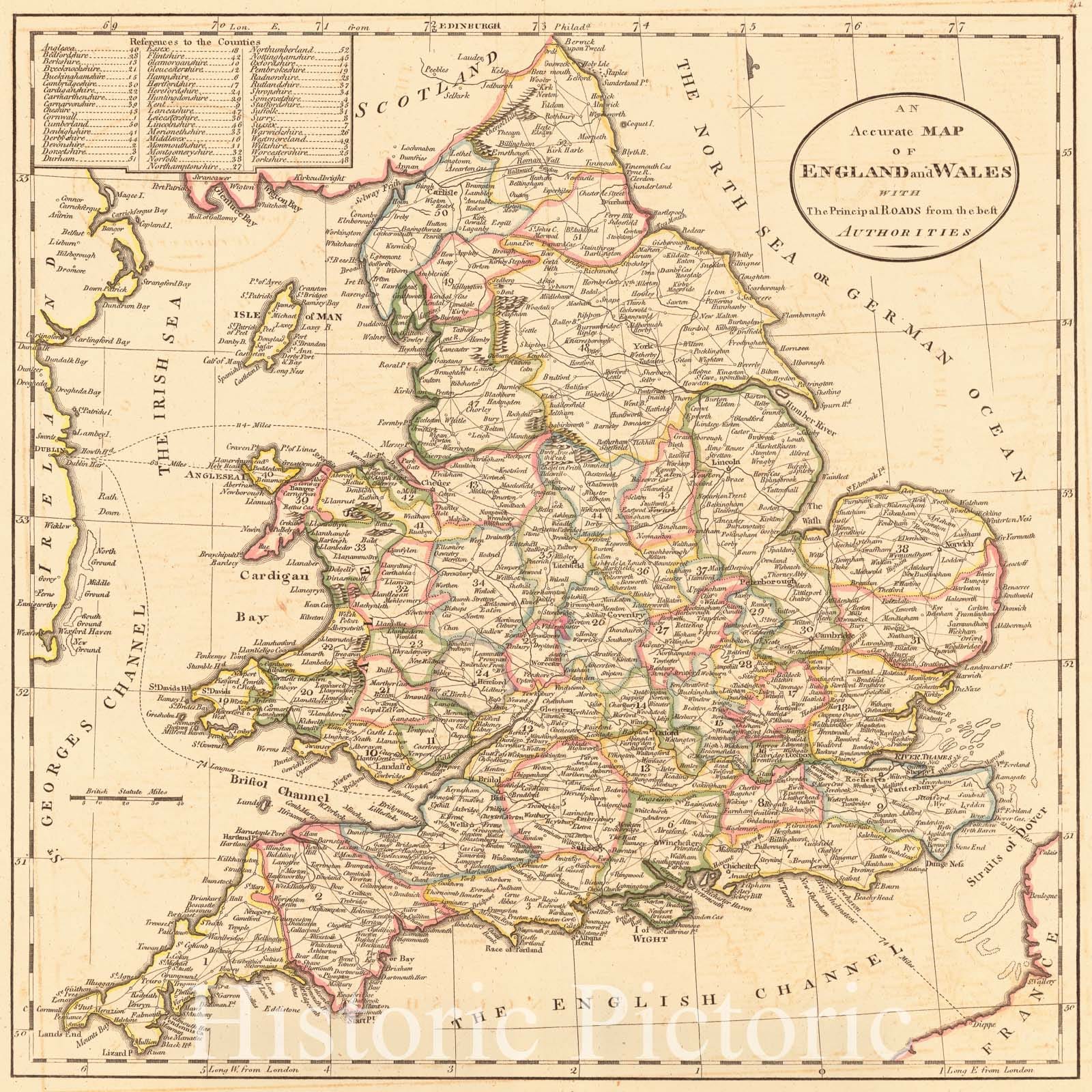 Historic Map : 1786 An Accurate Map of England and Wales with the Prin ...