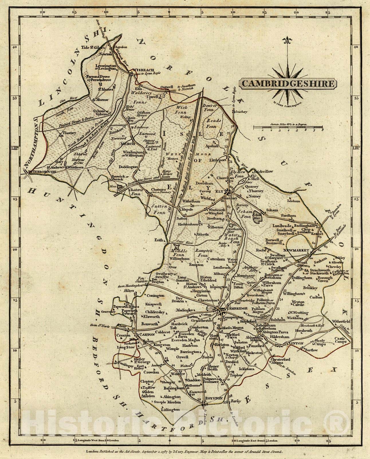Historic Map : 1787 Cambridgeshire : Vintage Wall Art – Historic Pictoric