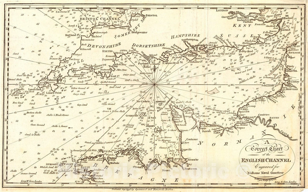 Historic Map : 1796 A Correct Chart of the English Channel : Vintage W ...