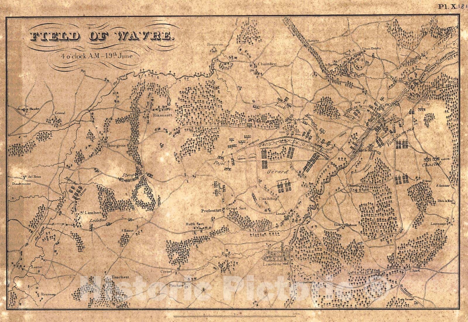 Historic Map : [Battle of Waterloo] Field of Wavre, 4 o'clock A.M., 19 ...