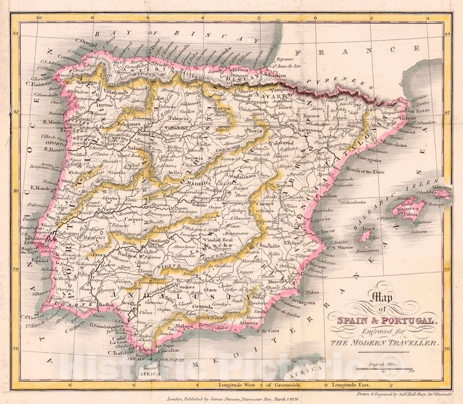 Historic Map : 1826 Map of Spain & Portugal : Vintage Wall Art ...