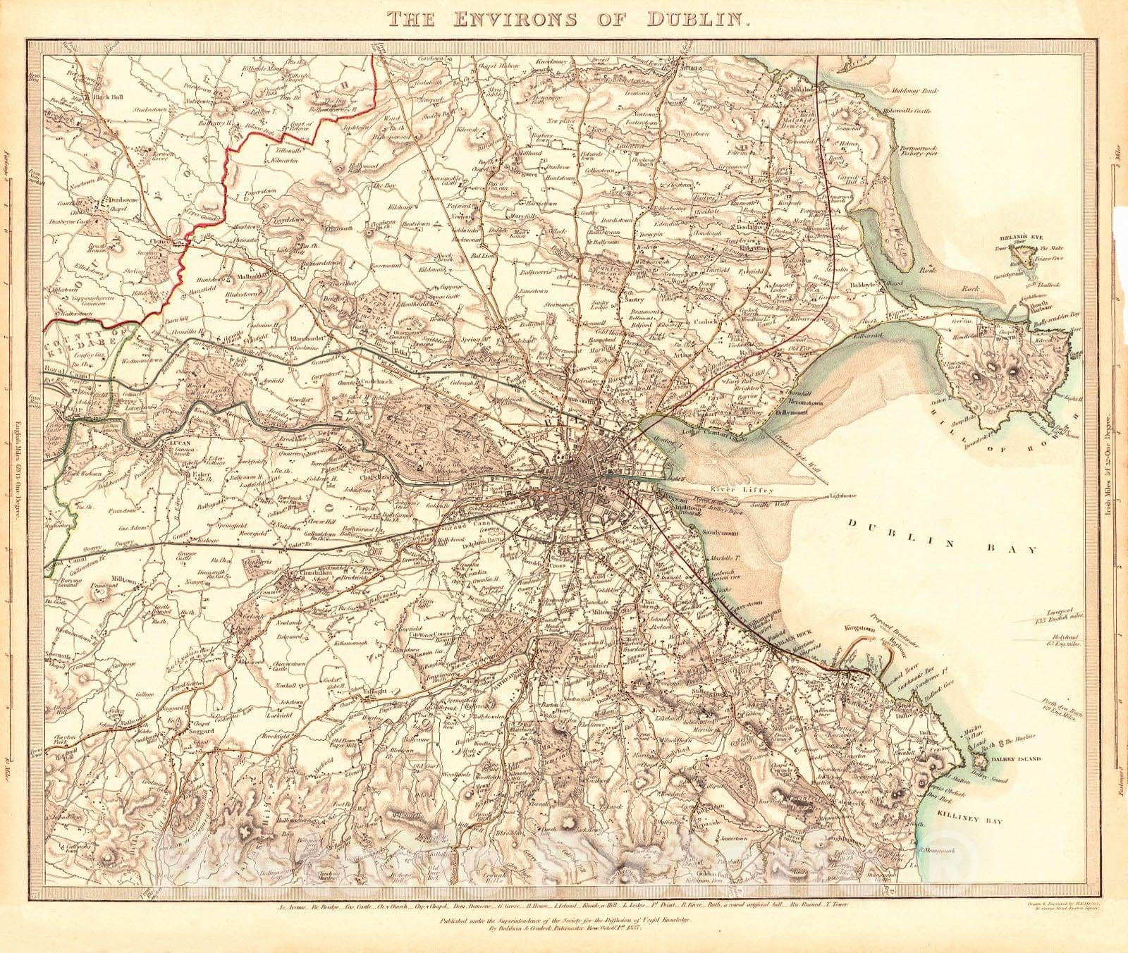 Historic Map : 1837 The Environs of Dublin : Vintage Wall Art ...