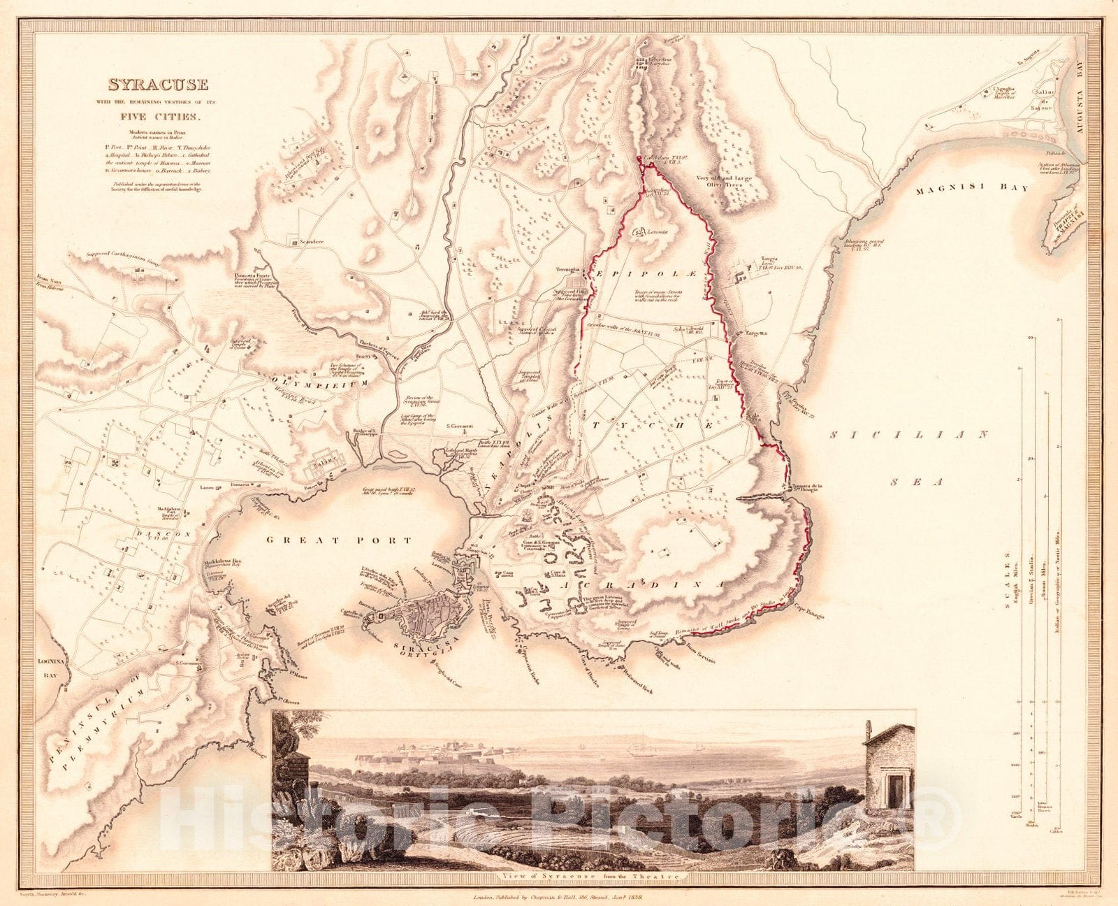 Historic Map : 1839 Syracuse with the Remaining Vestiges of Its Five C ...