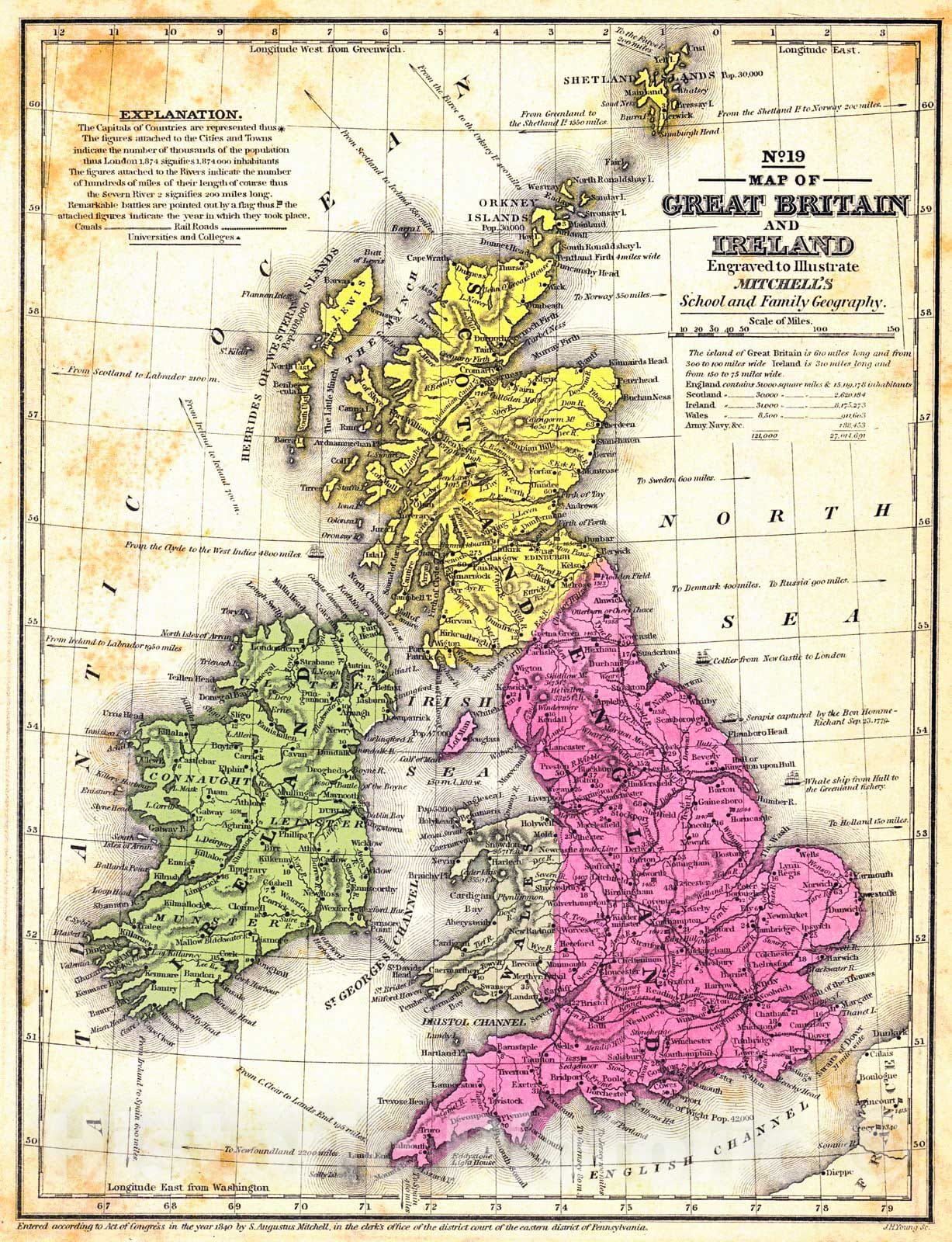 Historic Map : 1840 Map of Great Britain and Ireland, engraved to illu ...