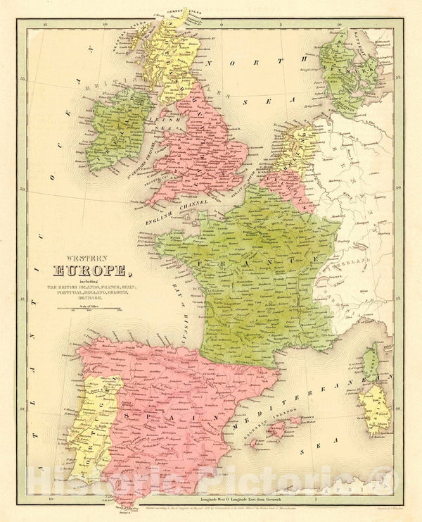 Historic Map : 1841 Western Europe, including The British Islands, Fra ...