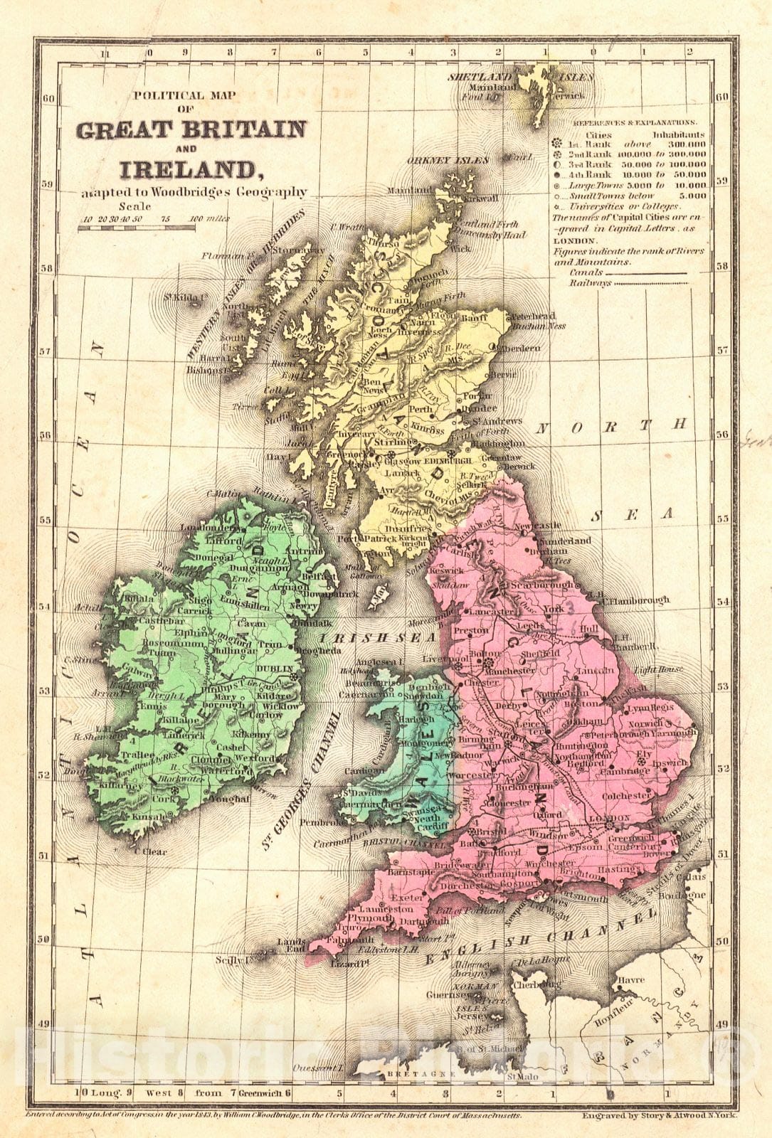 Historic Map : 1843 Political Map of Great Britain and Ireland : Vinta ...