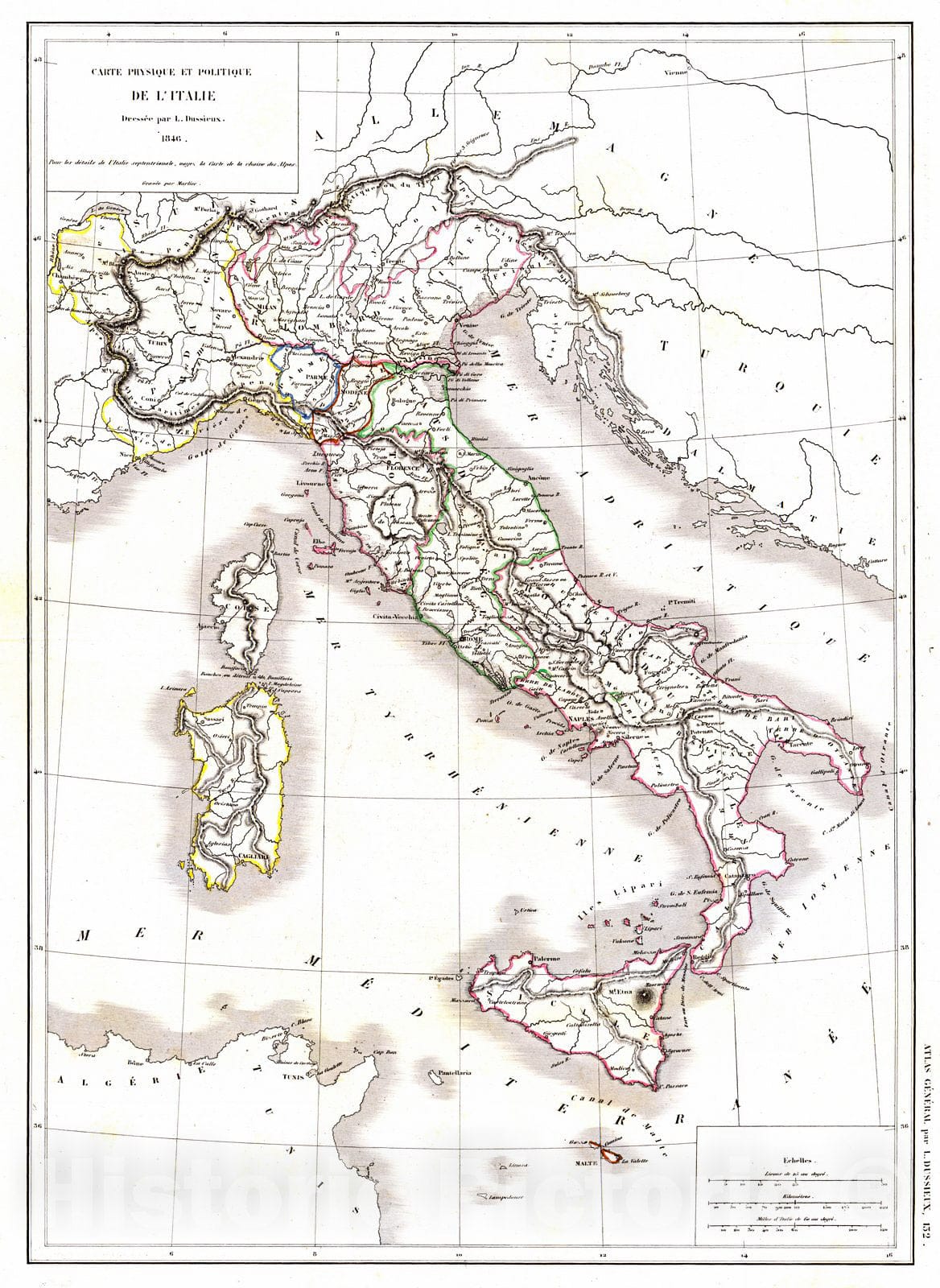 Historic Map : 1848 Carte Physique et Politique de L'Italie : Vintage ...