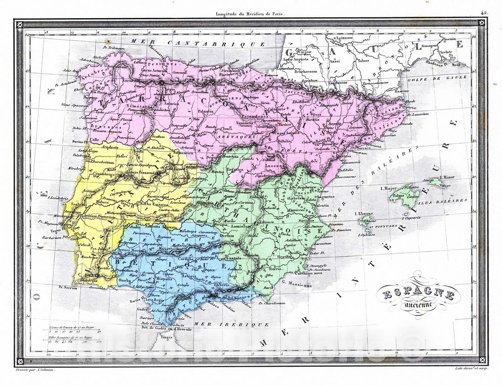 Historic Map : 1850 Espagne Ancienne : Vintage Wall Art – Historic Pictoric