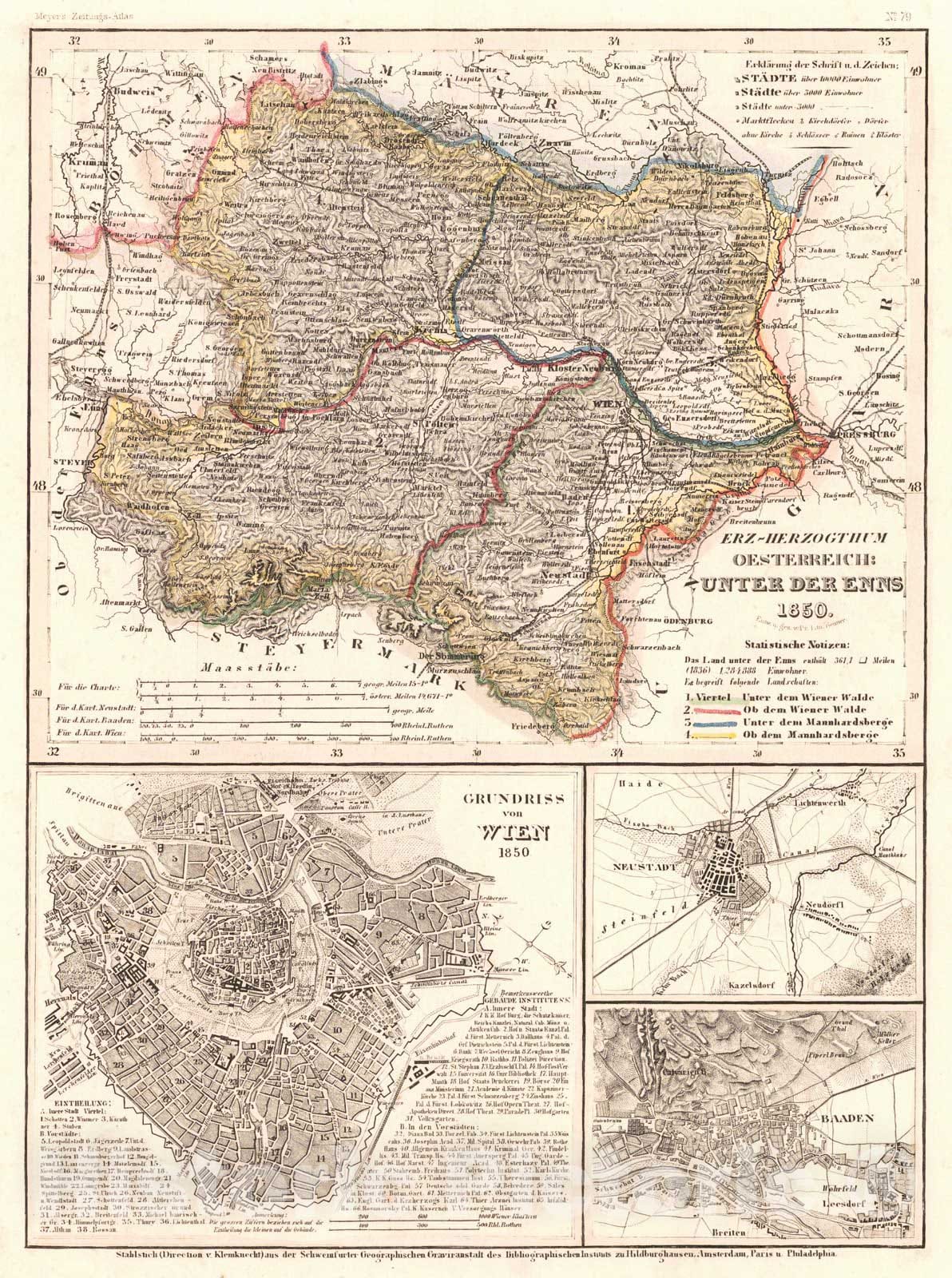 Historic Map : 1852 Erz-Herzogthum Oesterreich: Unter Der Enns : Vinta ...