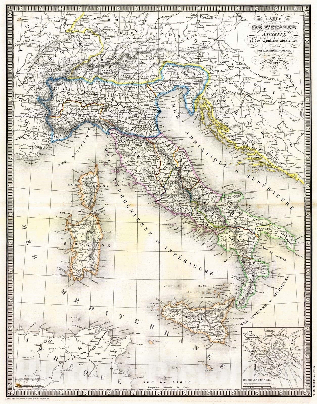 Historic Map : 1855 Carte de L'Italie Ancienne et des Contrees Adjacen ...