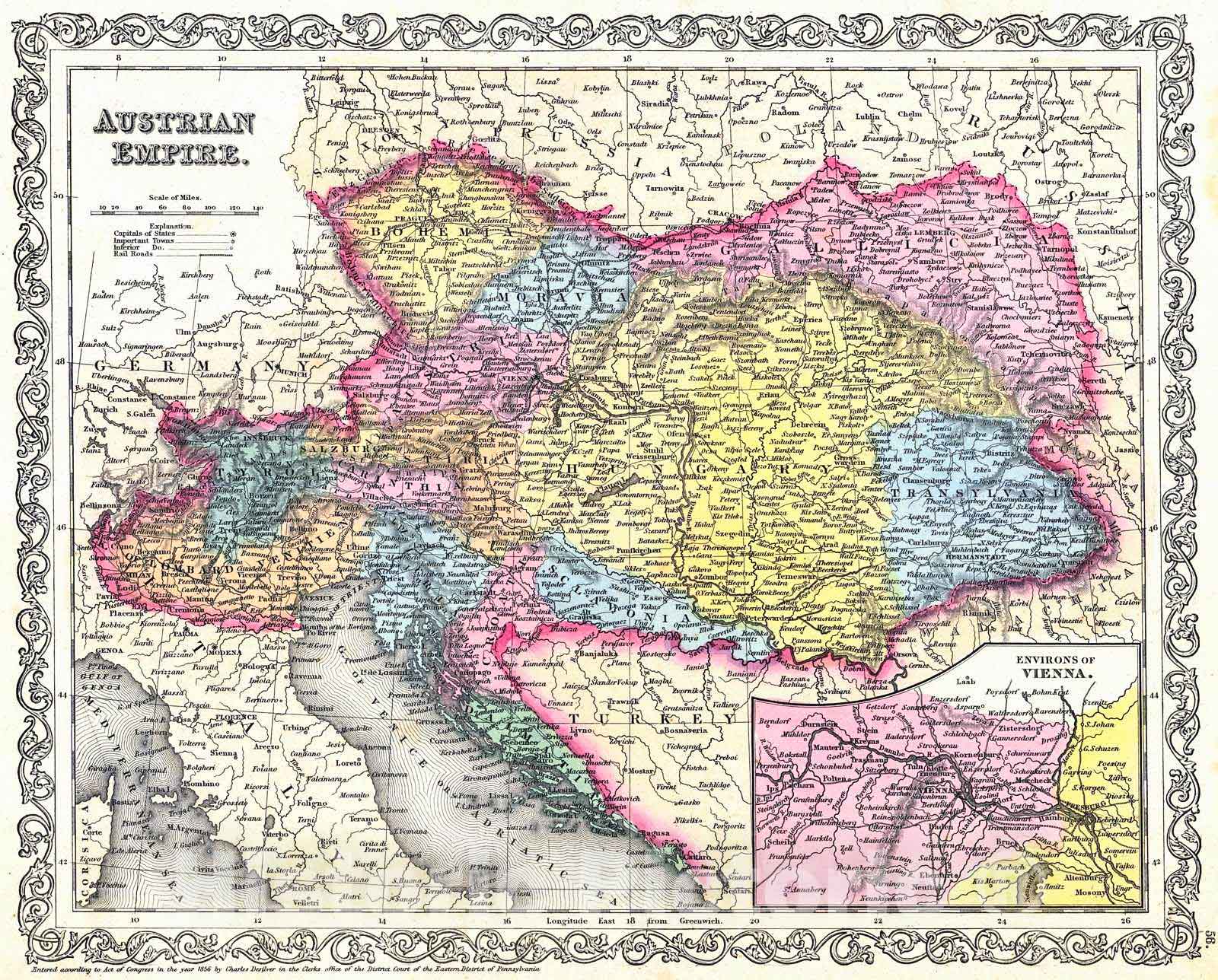 Historic Map : 1856 Austrian Empire : Vintage Wall Art – Historic Pictoric