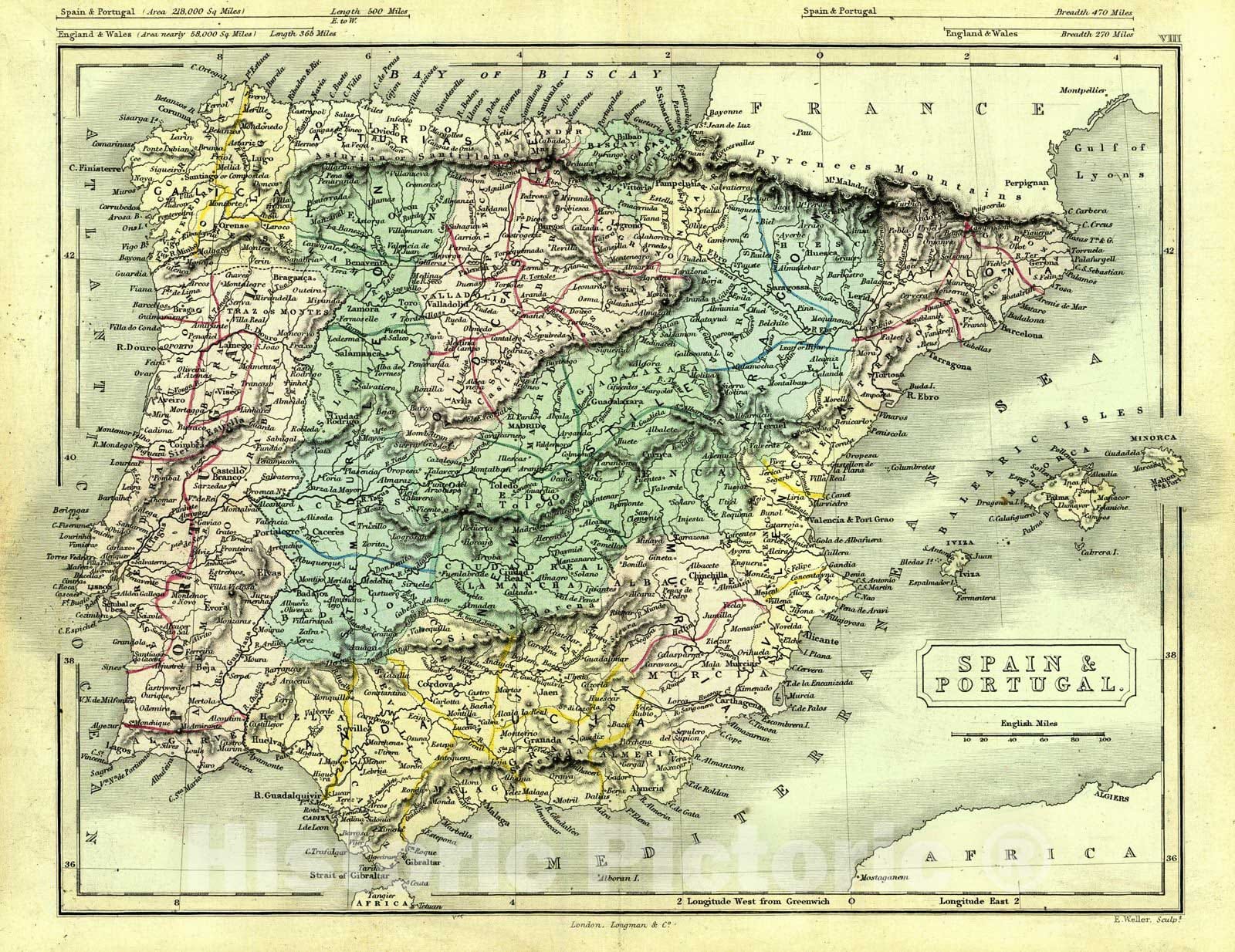 Historic Map : 1861 Spain and Portugal : Vintage Wall Art – Historic ...