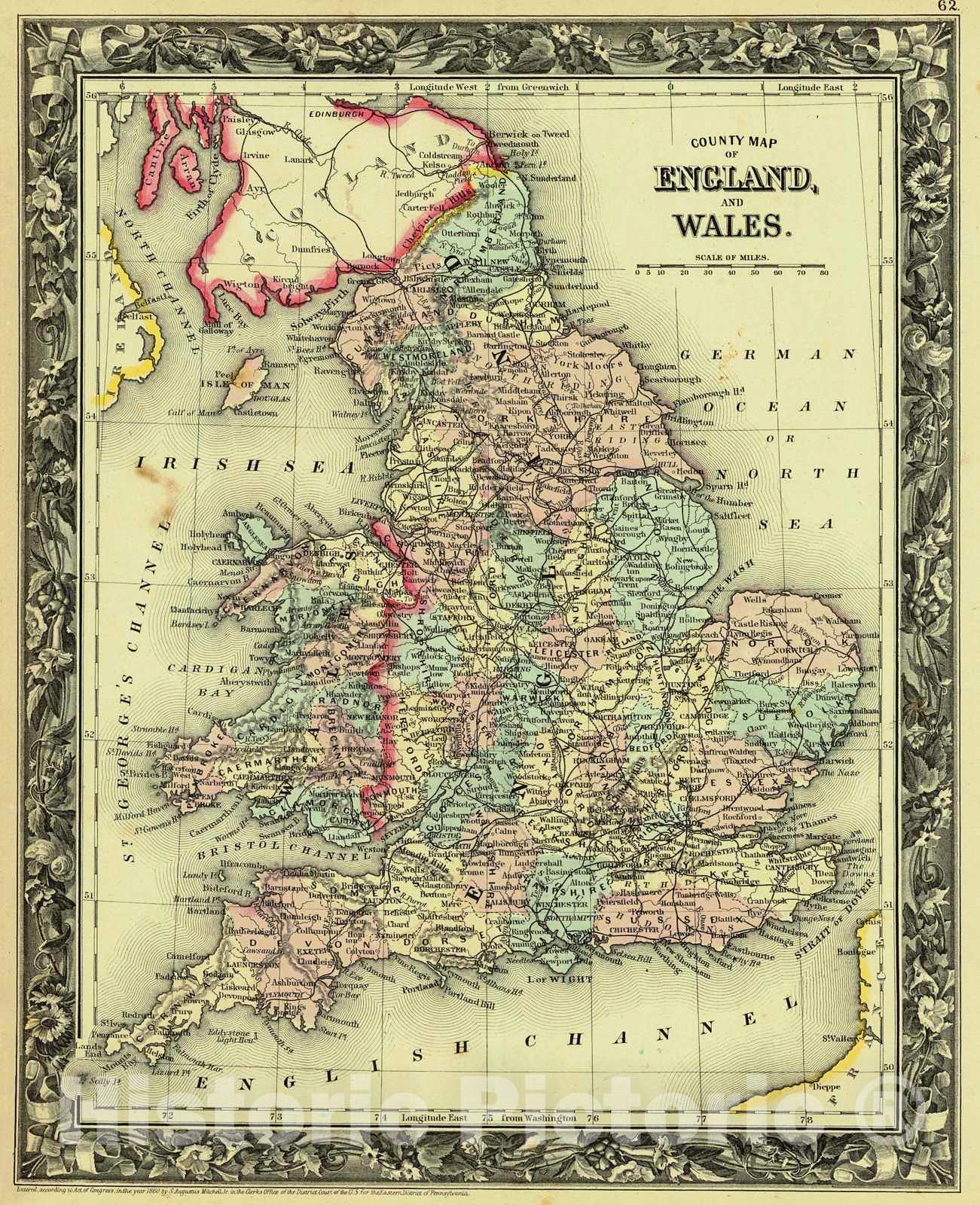 Historic Map : 1861 County Map of England and Wales : Vintage Wall Art ...