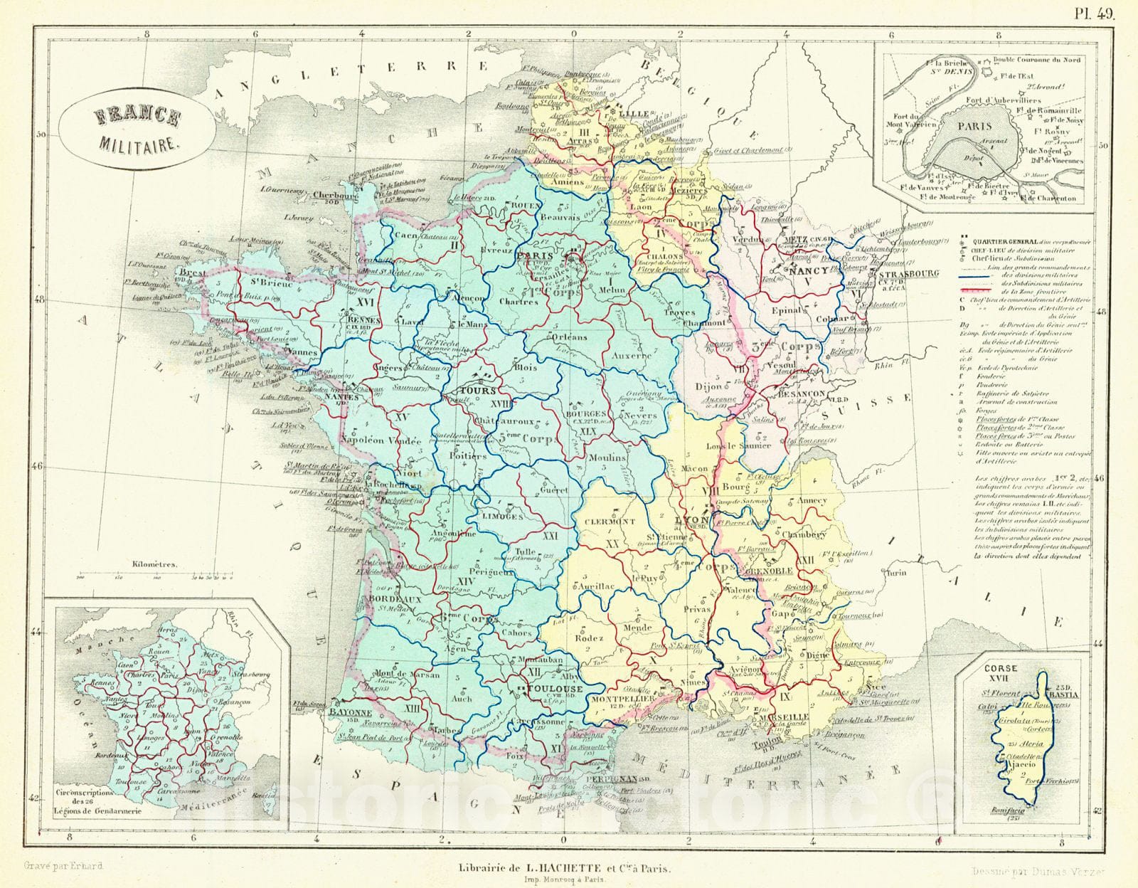 Historic Map : 1865 France Militaire : Vintage Wall Art – Historic Pictoric