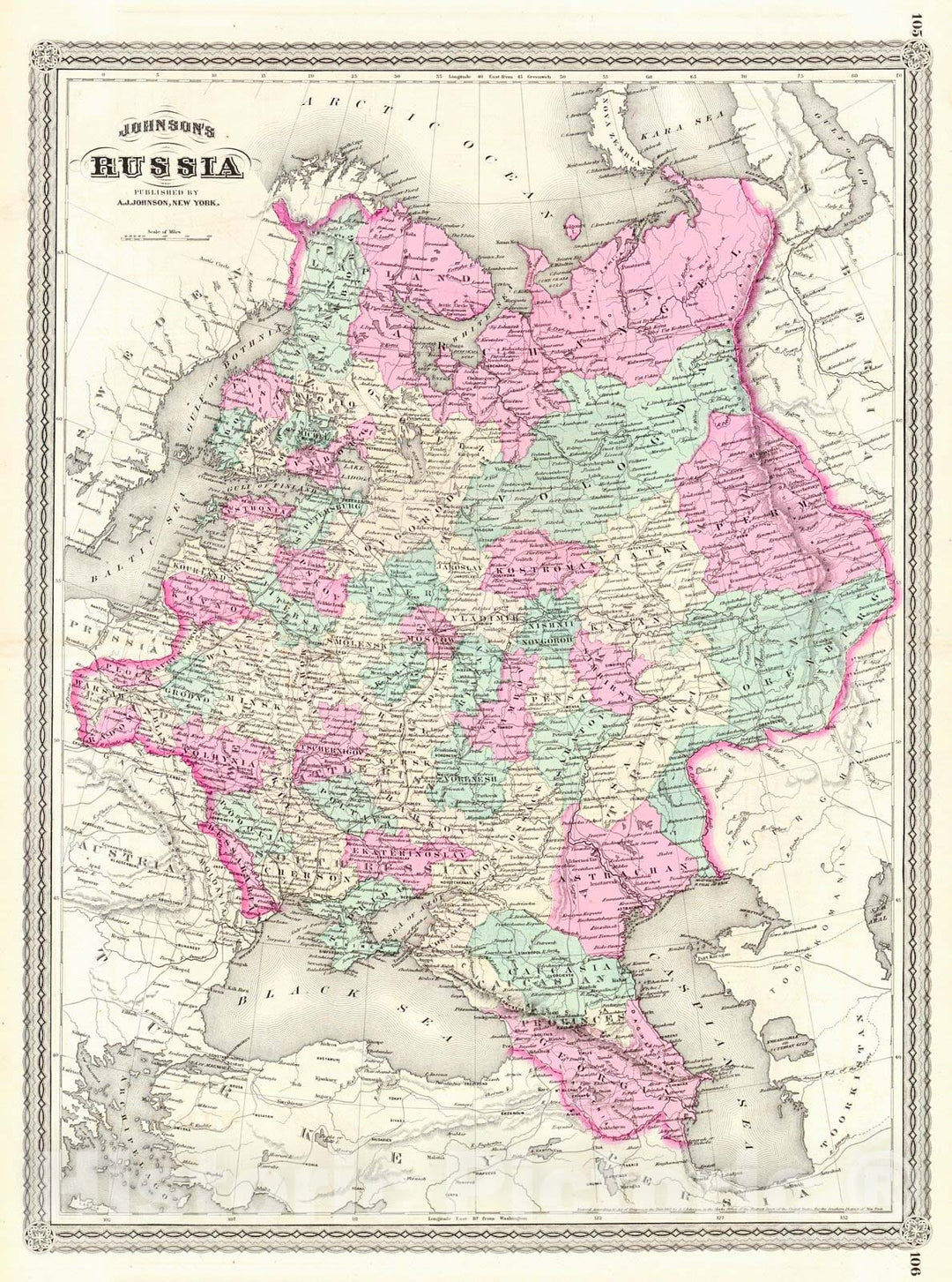 Historic Map : 1870 Johnson's Russia : Vintage Wall Art – Historic Pictoric