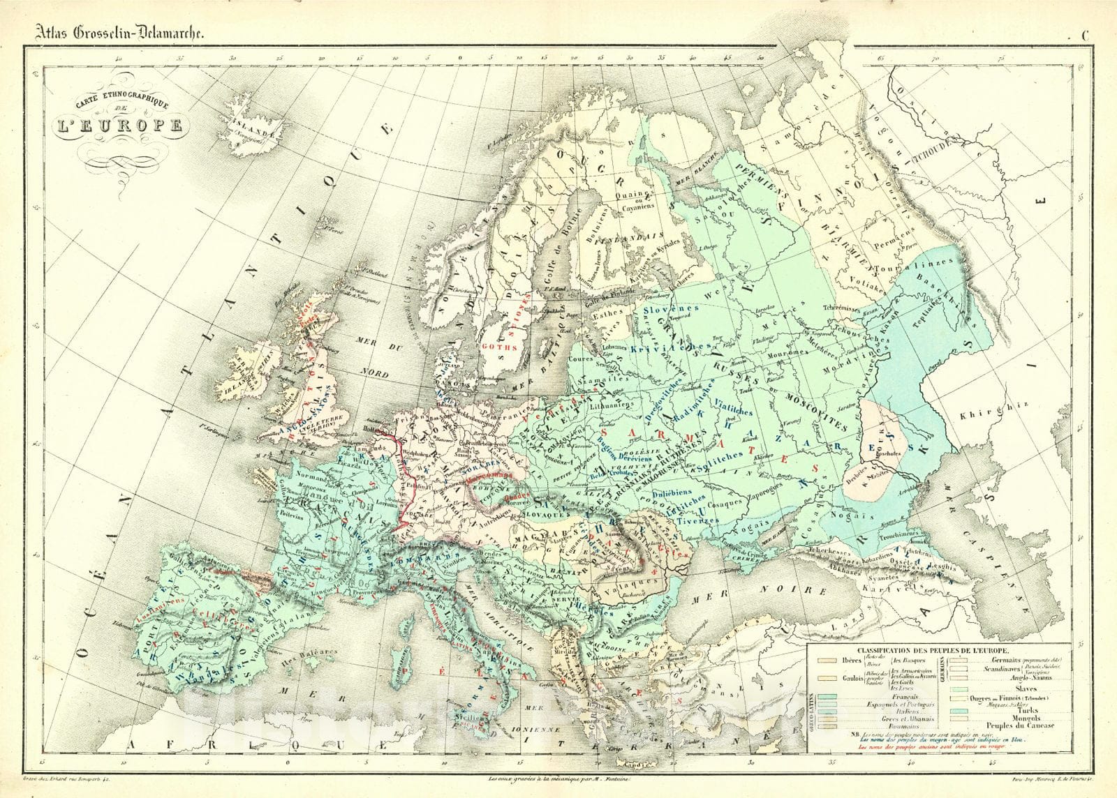 Historic Map : 1872 Carte Ethnographique de L'Europe : Vintage Wall Ar ...