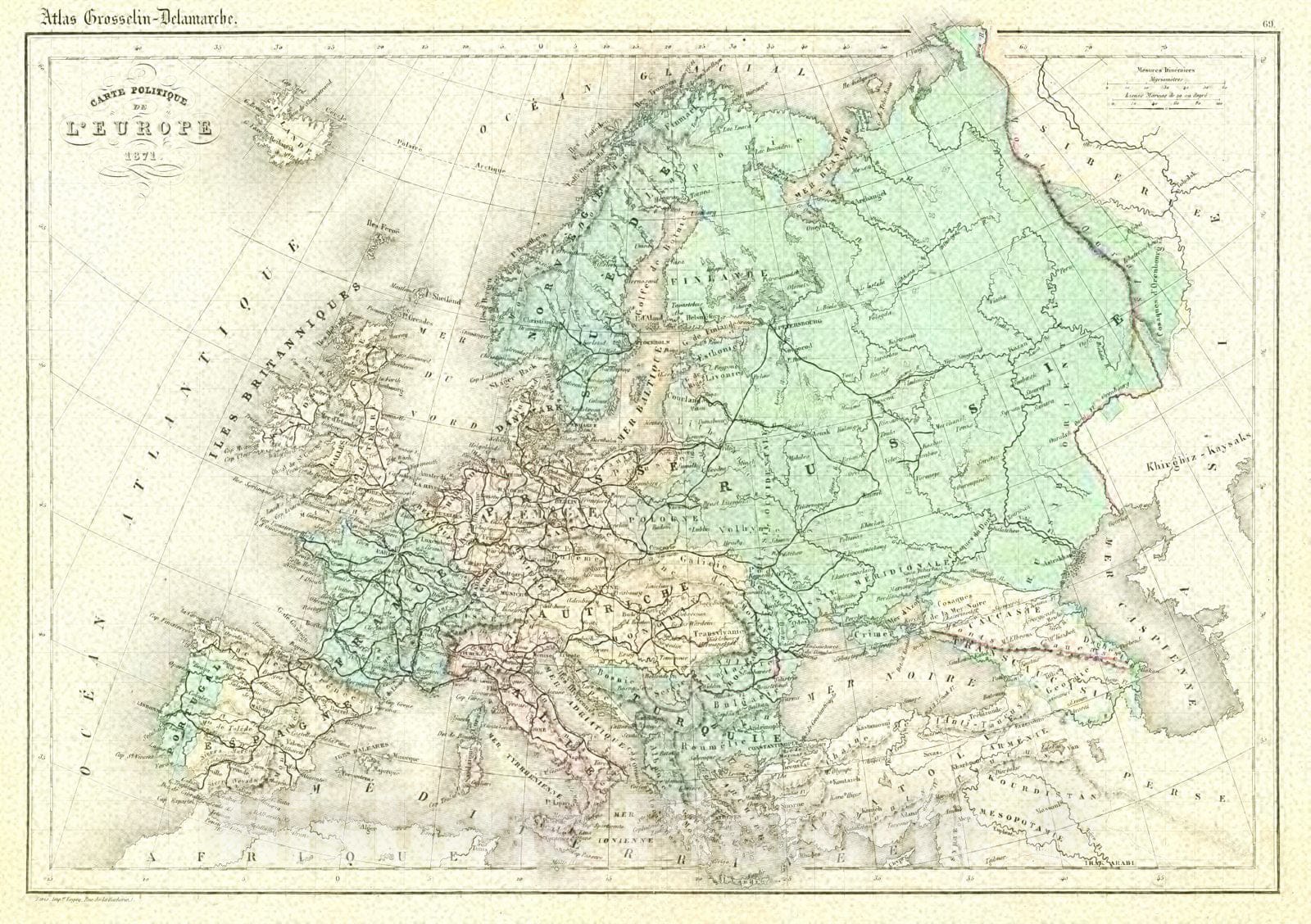Historic Map : 1872 Carte Politique de Europe, 1871 : Vintage Wall Art ...