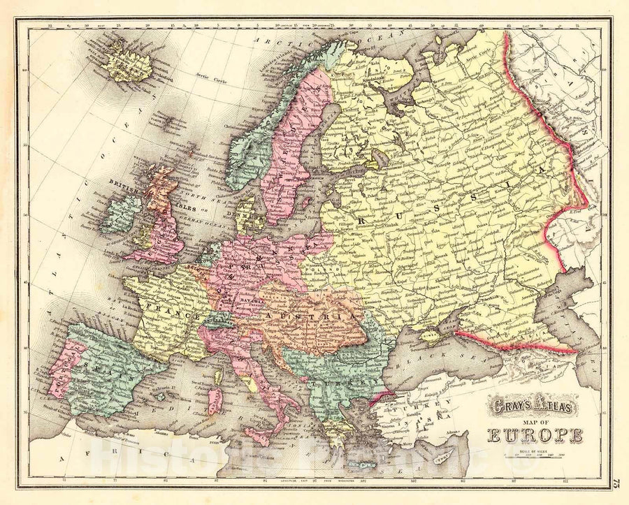 Historic Map : 1873 Gray's Atlas Map of Europe : Vintage Wall Art ...