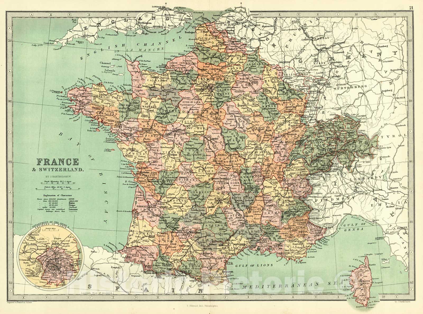 Historic Map : 1873 France and Switzerland : Vintage Wall Art ...