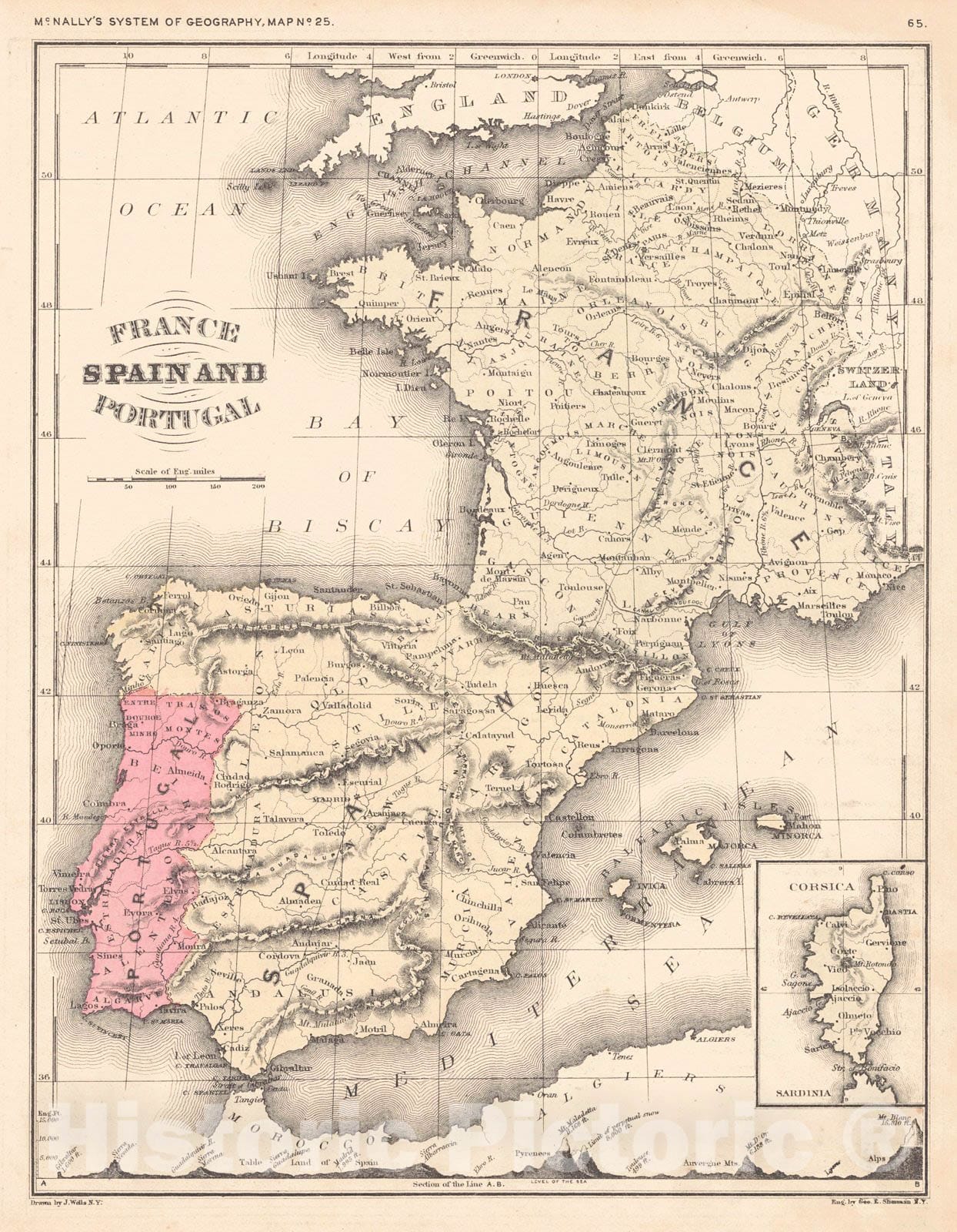 Historic Map : 1876 France, Spain, and Portugal : Vintage Wall Art ...