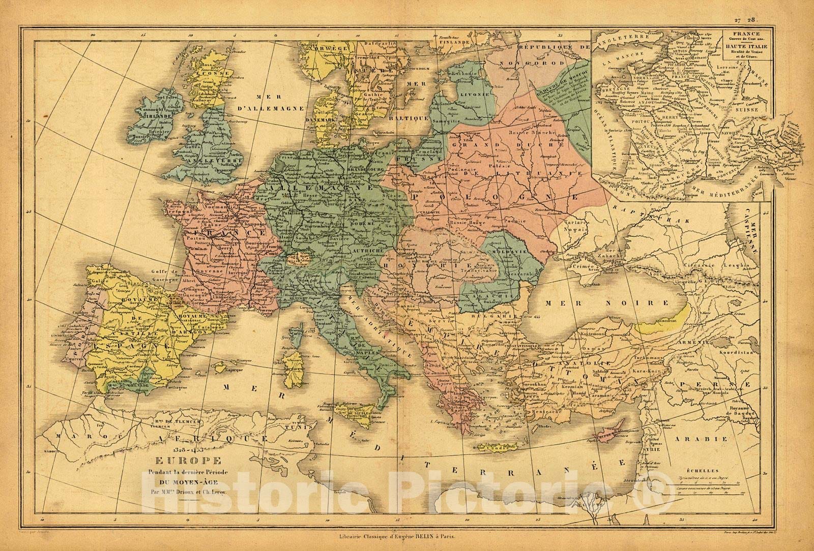 Historic Map : 1878 Europe Pendant la derniere Periode Du Moyen-Age ...