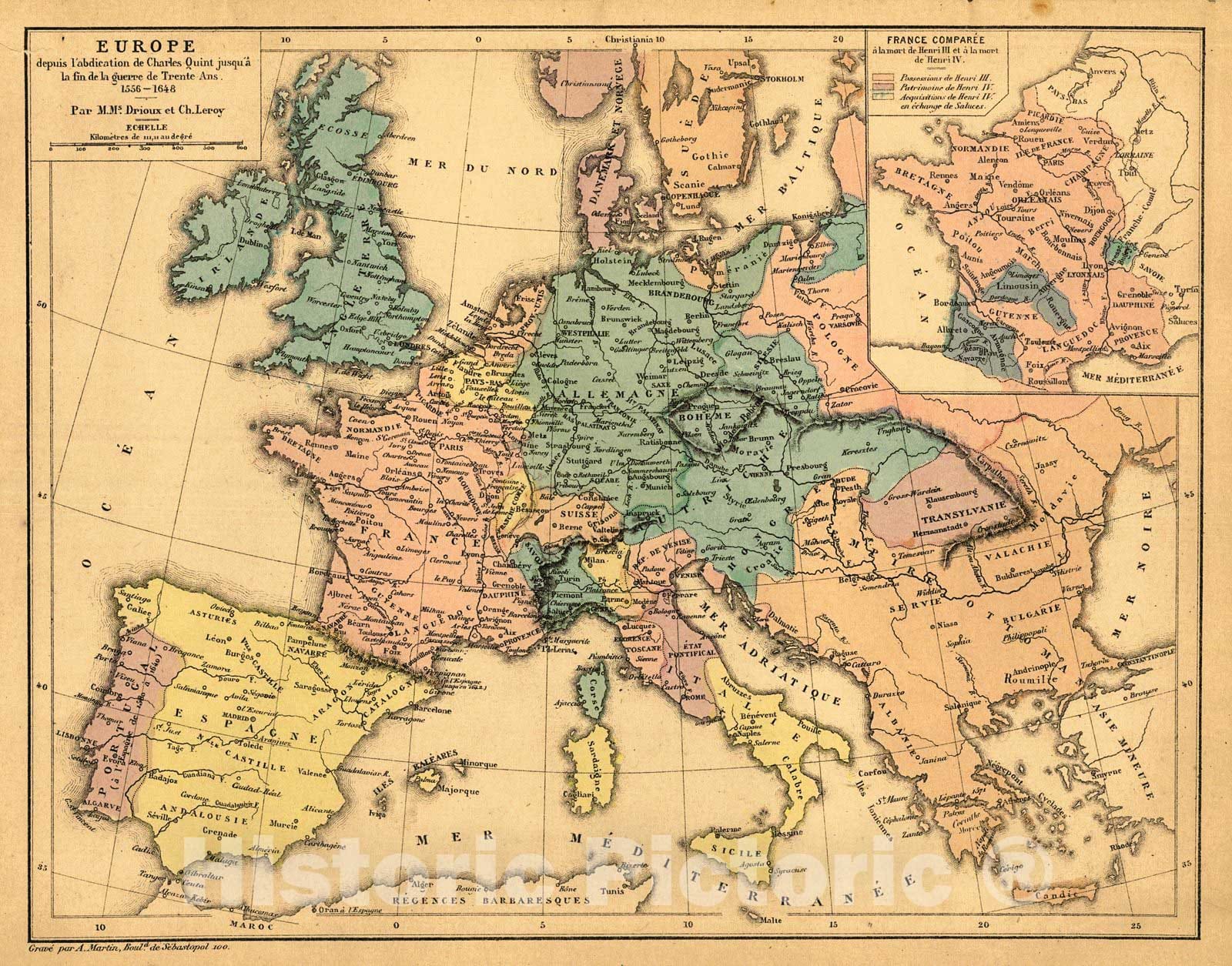 Historic Map : 1878 Europe depius l' abdication de Charles Quint jusqu ...