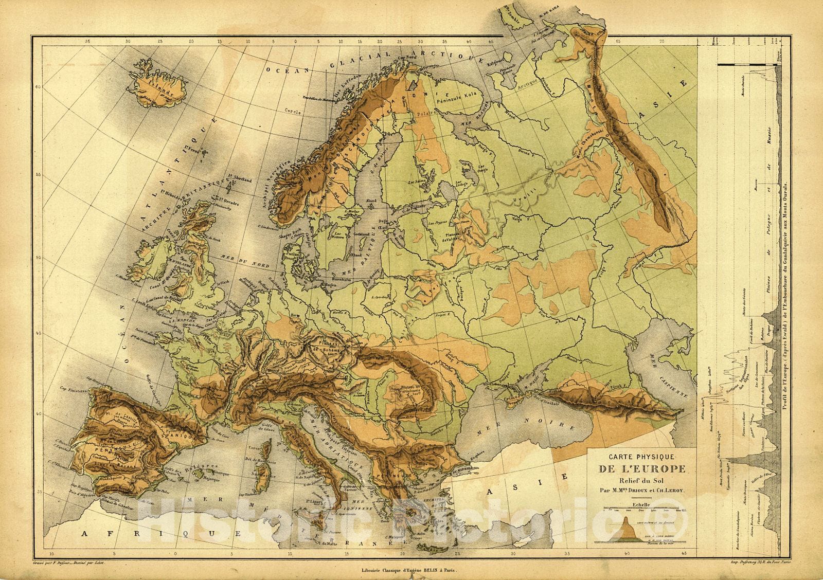 Historic Map : 1878 Carte Physique de L' Europe : Vintage Wall Art ...