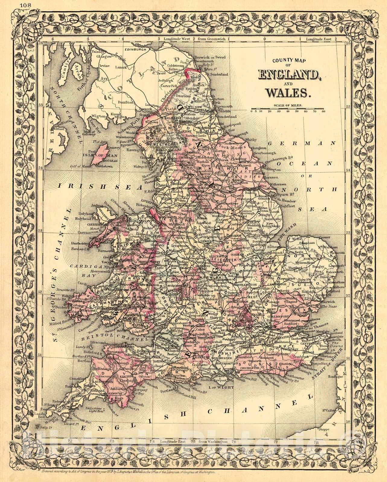 Historic Map : 1880 County Map of England and Wales : Vintage Wall Art ...