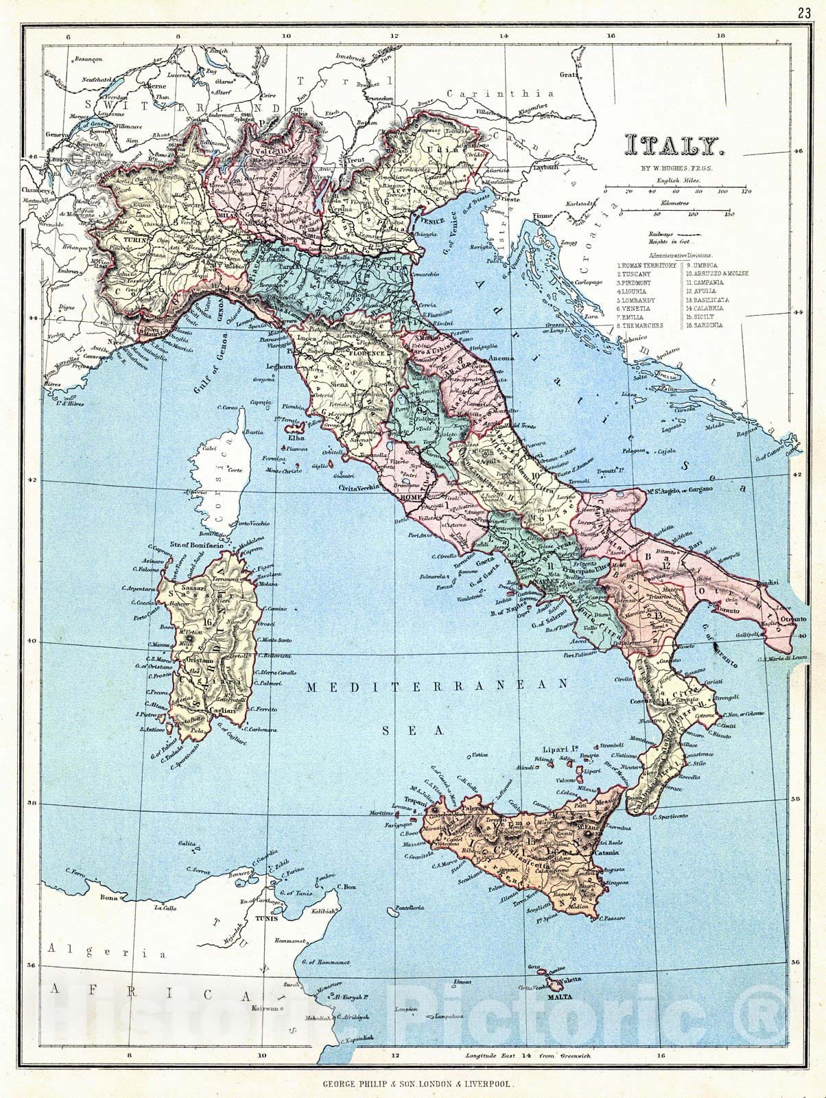 Historic Map : 1880 Italy : Vintage Wall Art – Historic Pictoric