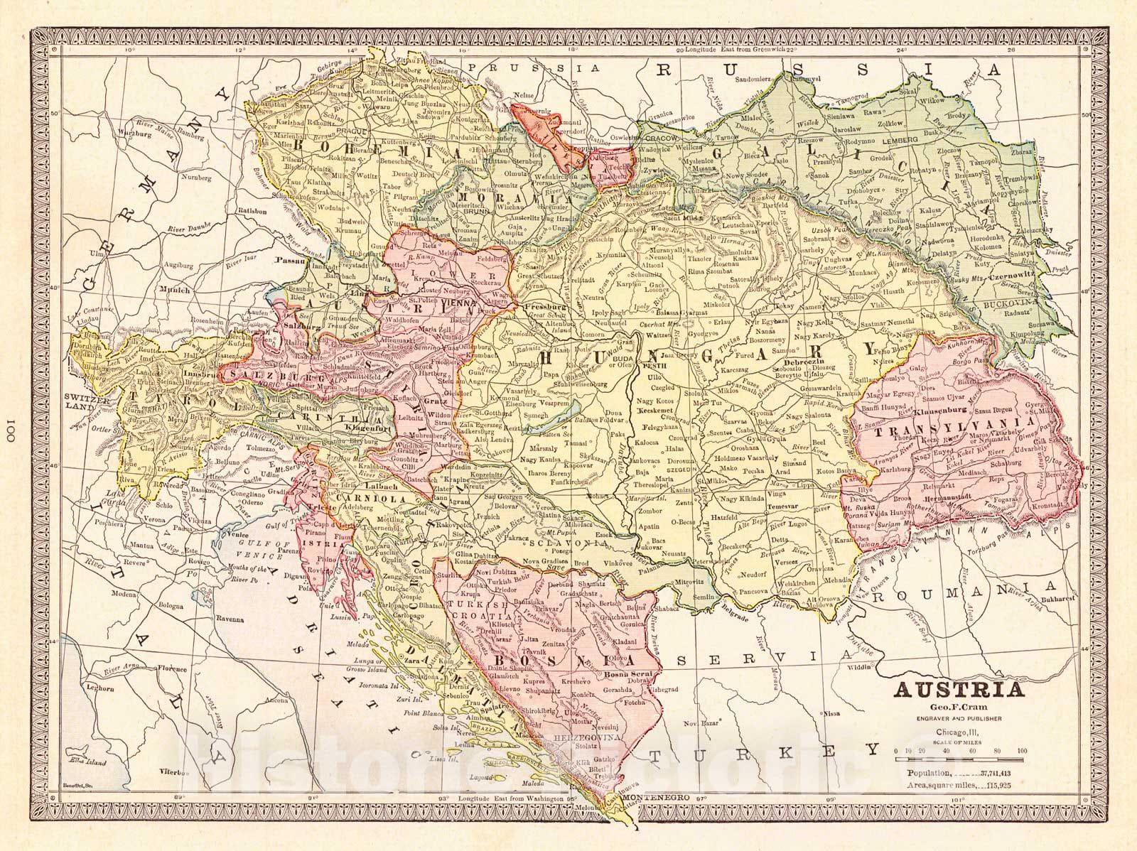 Historic Map : 1883 Austria : Vintage Wall Art – Historic Pictoric
