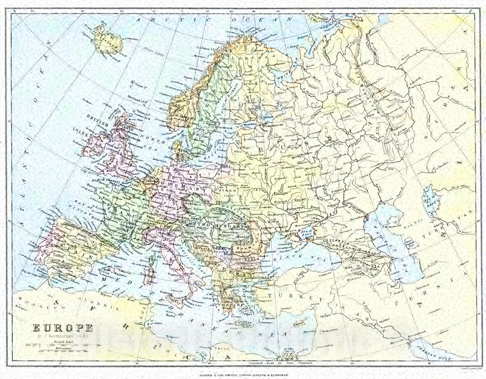 Historic Map : 1884 Europe : Vintage Wall Art – Historic Pictoric