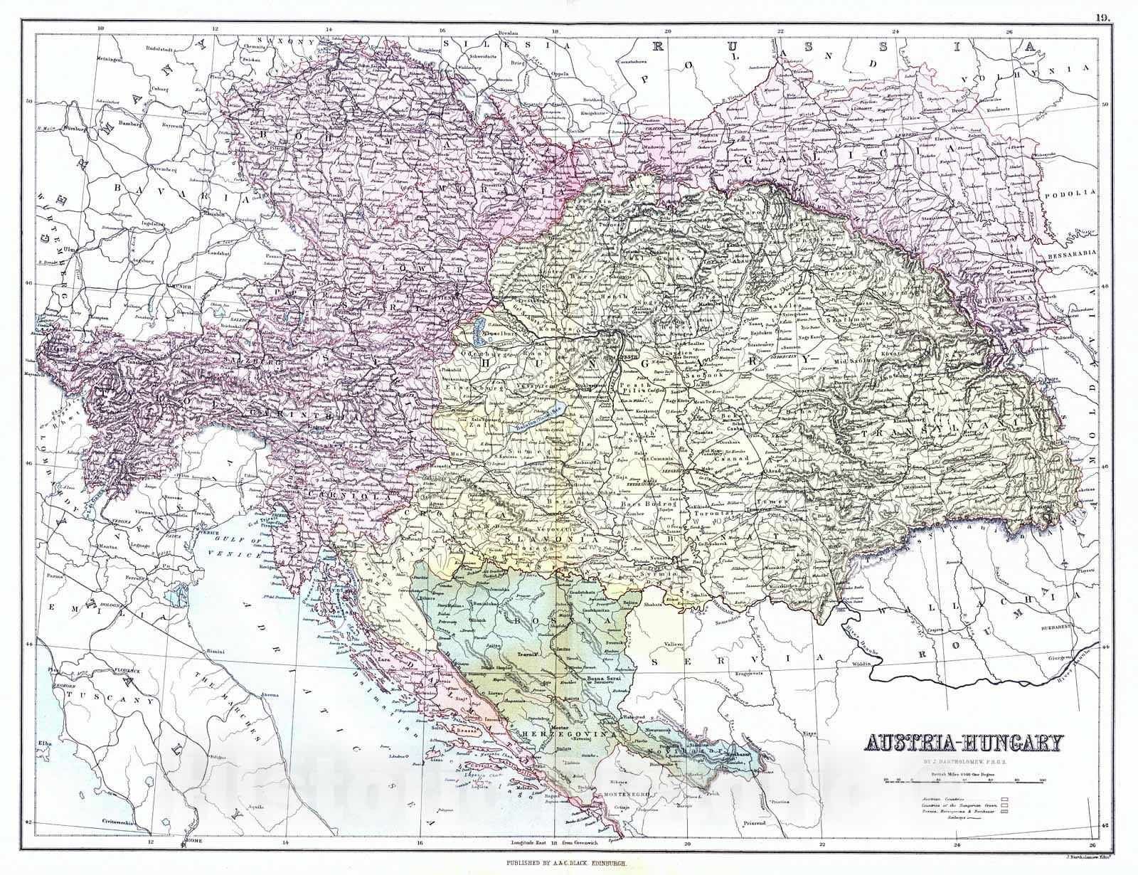 Historic Map : 1885 Austria-Hungary : Vintage Wall Art – Historic Pictoric